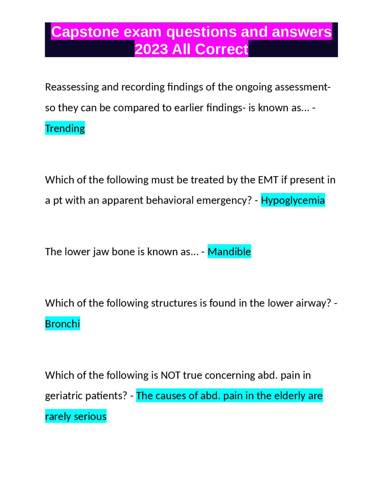 Capstone exam questions and answers 2023 All Correct | Exams Nursing ...