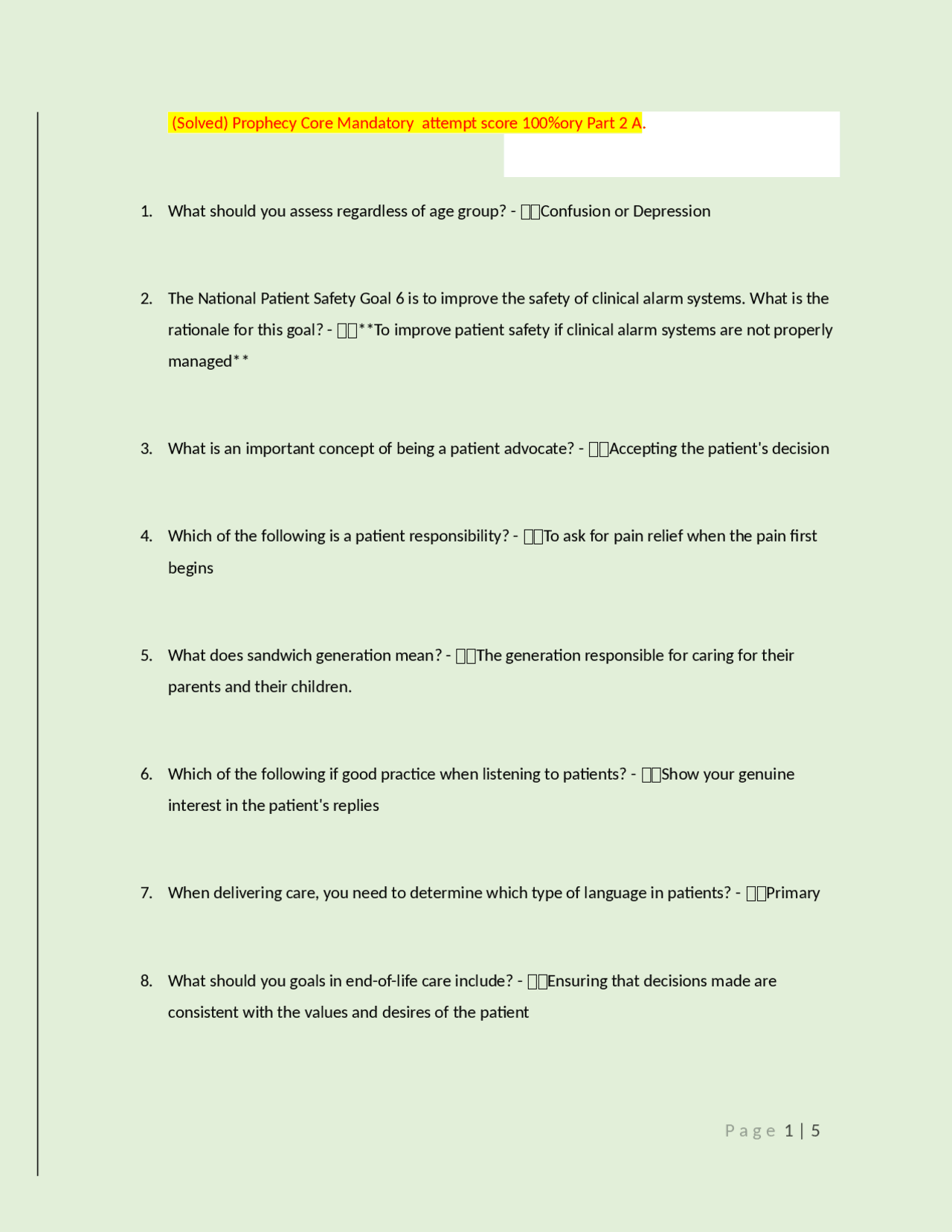 Solved Prophecy Core Mandatory Attempt Score 100ory Part 2 A Exams