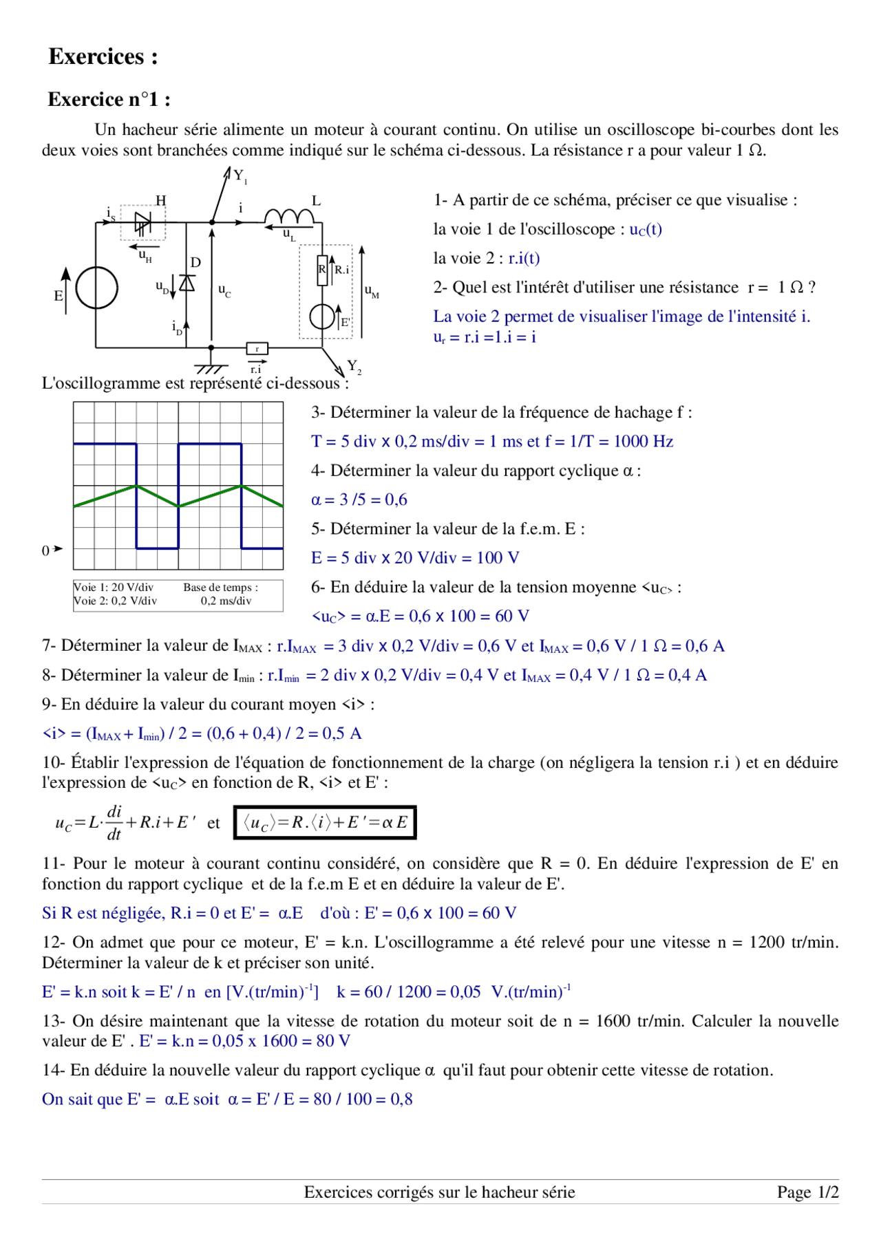 Pour la suite de l'exercice, le montage a les caractéristiques ...