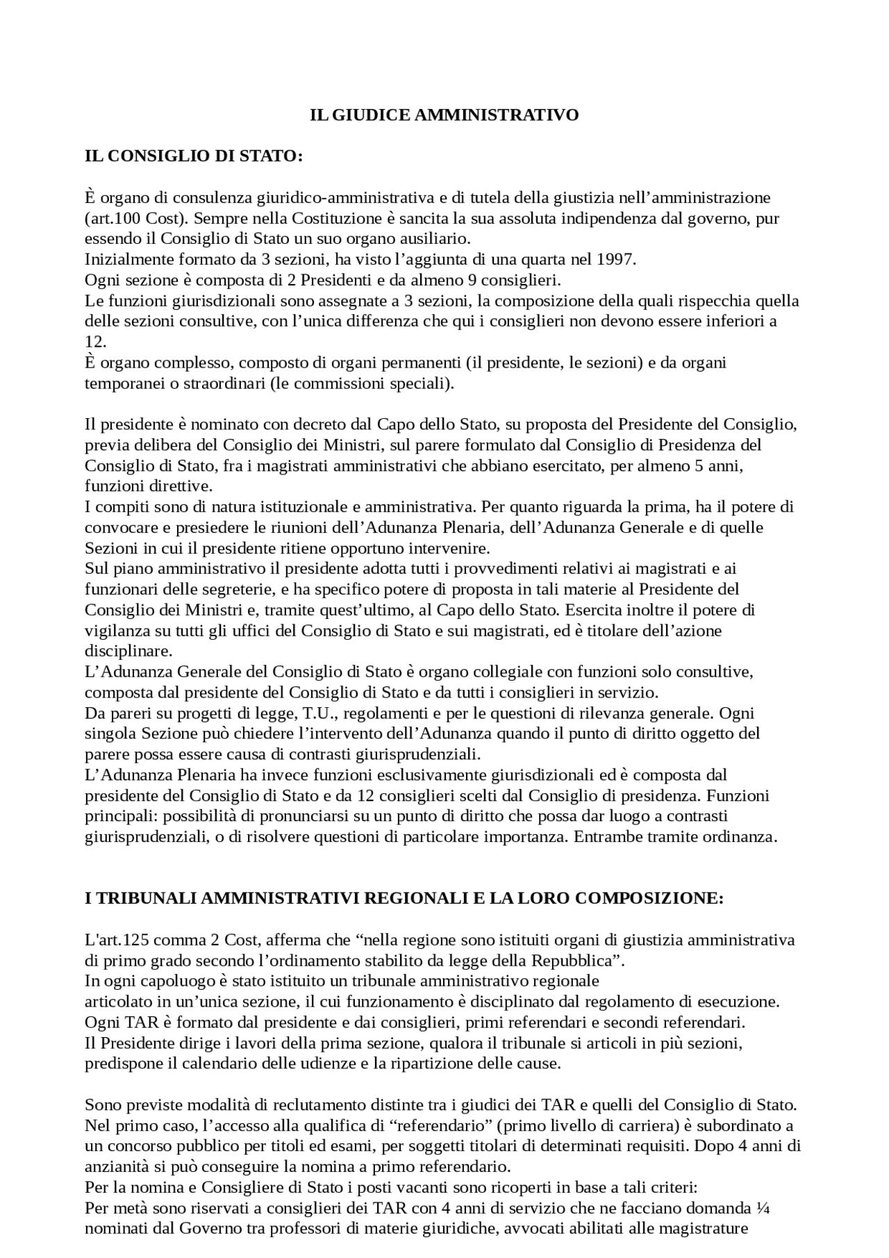 Il giudice amministrativo | Schemi e mappe concettuali di Diritto Amministrativo | Docsity