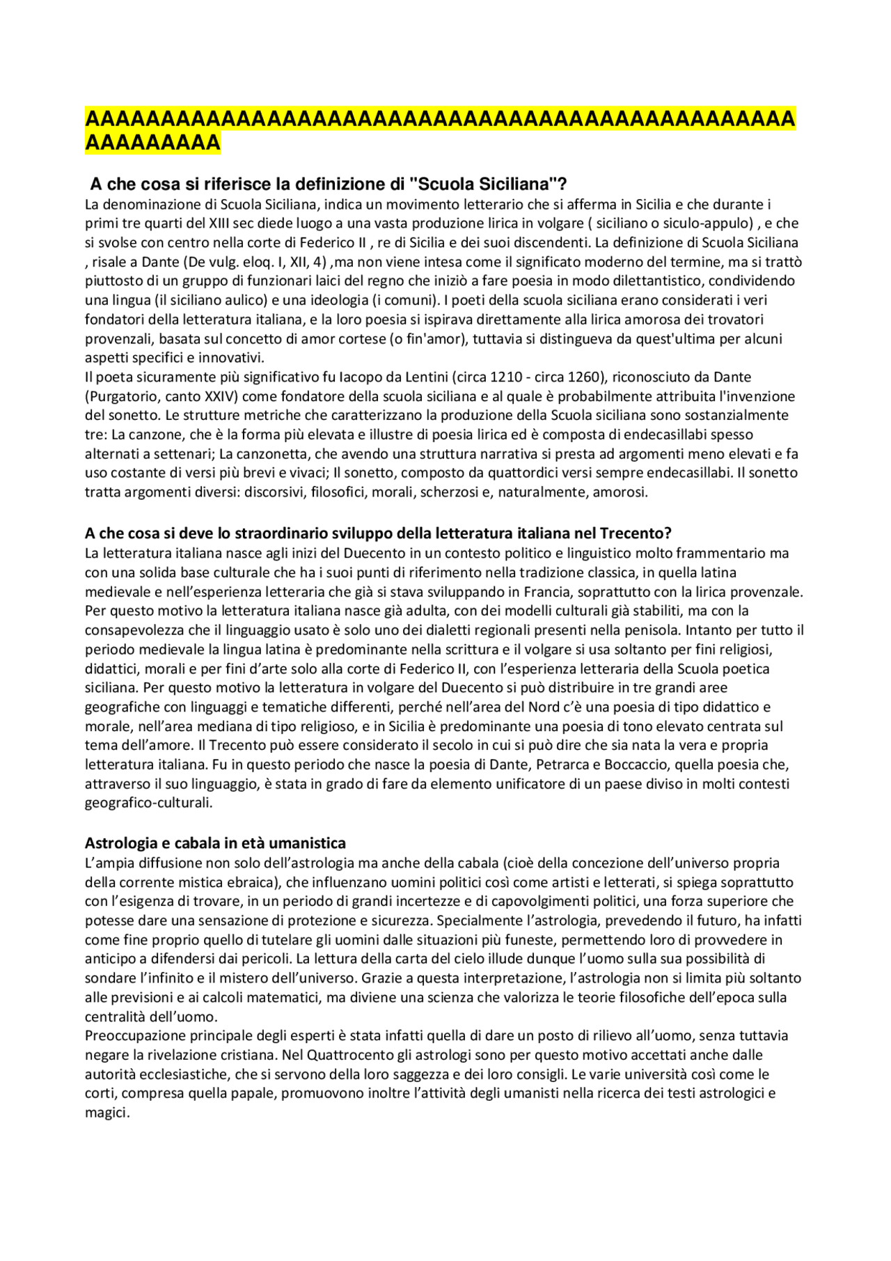 Risposte Aperte Letteratura Panieri Di Letteratura Italiana Docsity