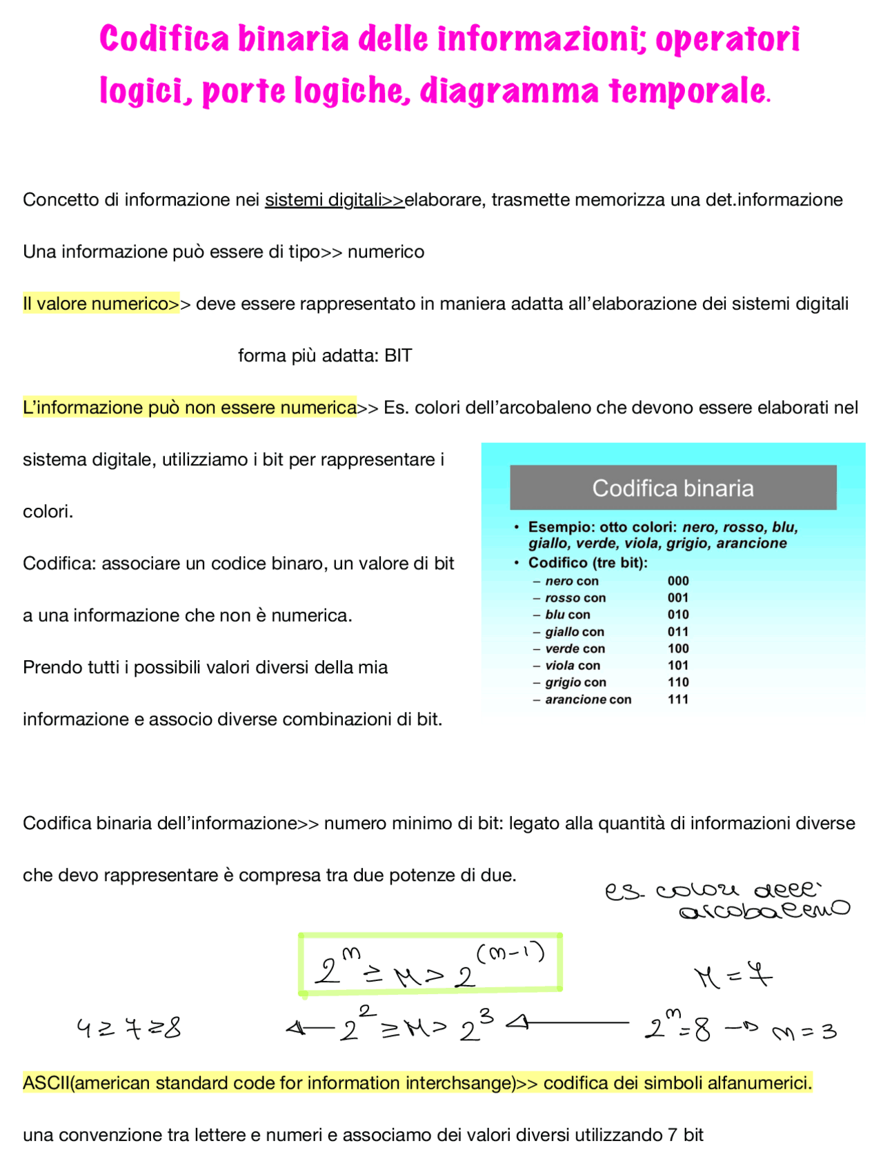 Codifica binaria delle informazioni | Appunti di Controllo digitale | Docsity