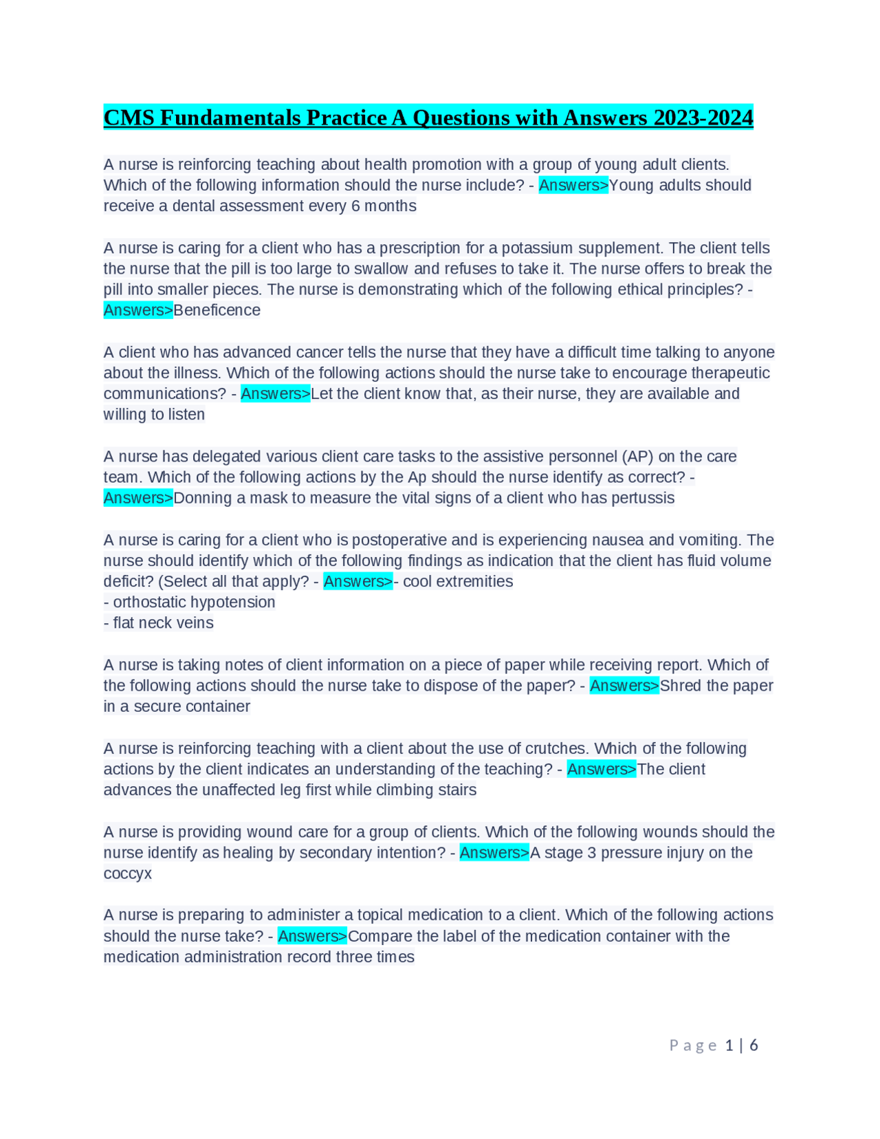 CMS Fundamentals Practice A Questions with Answers 2023-2024 | Exams ...