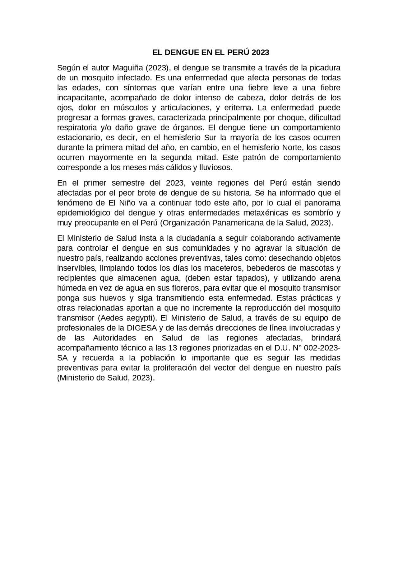 El Dengue En El PerÚ 2023 Monografías Ensayos De Enfermería Docsity