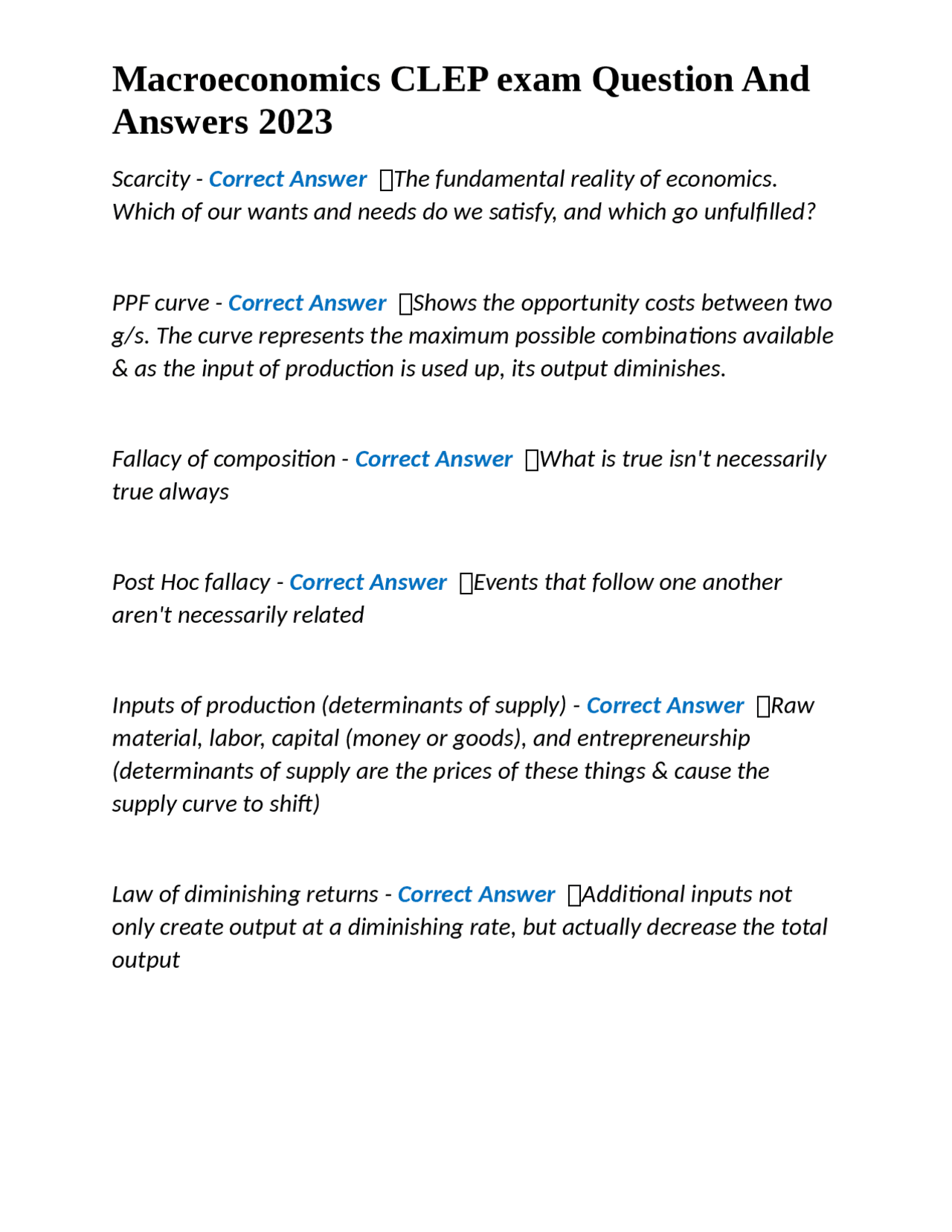 Macroeconomics Clep Exam Question And Answers 2023 Exams Nursing