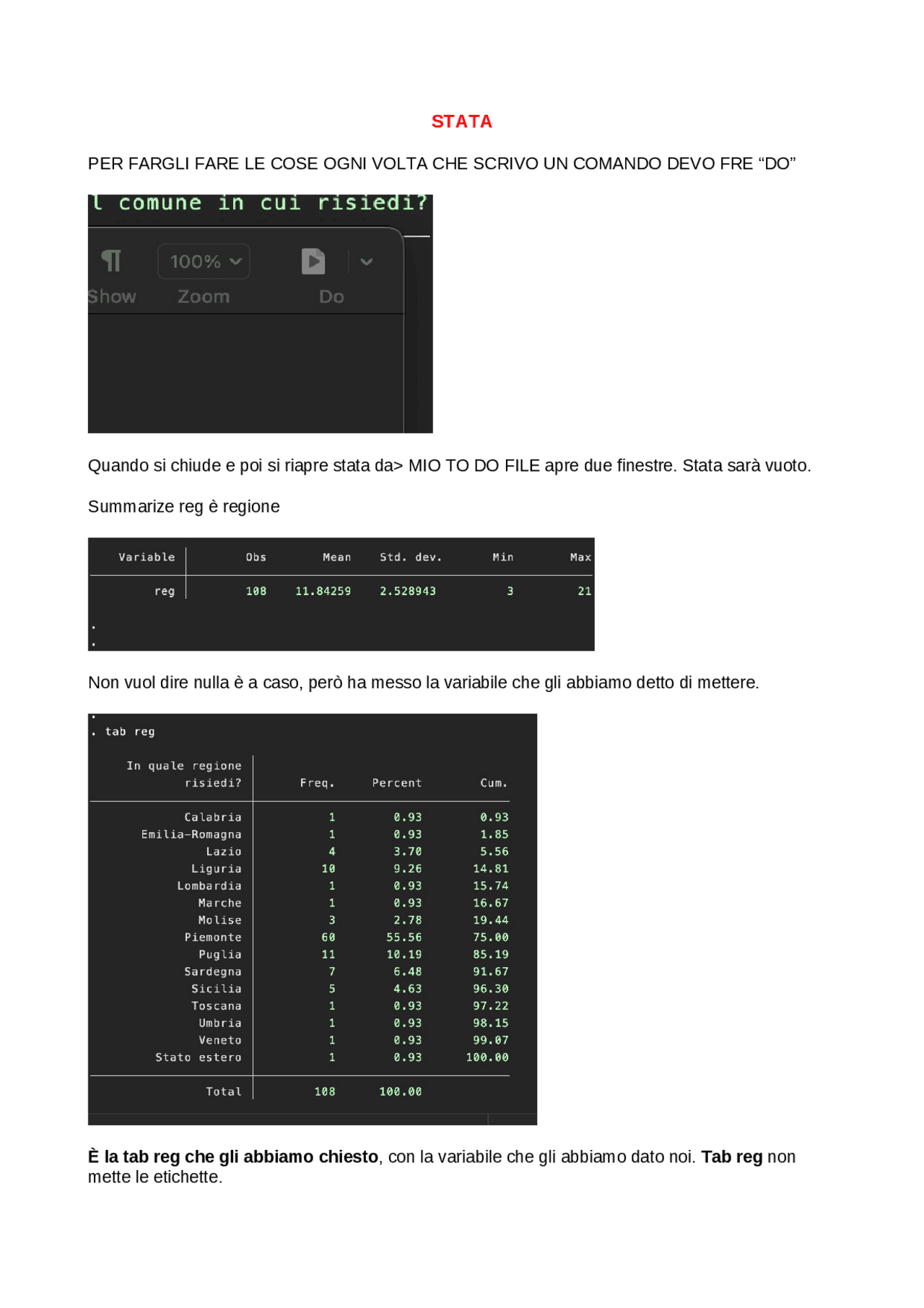 Utilizzo del dataset: STATA | Schemi e mappe concettuali di Analisi Dei Dati | Docsity
