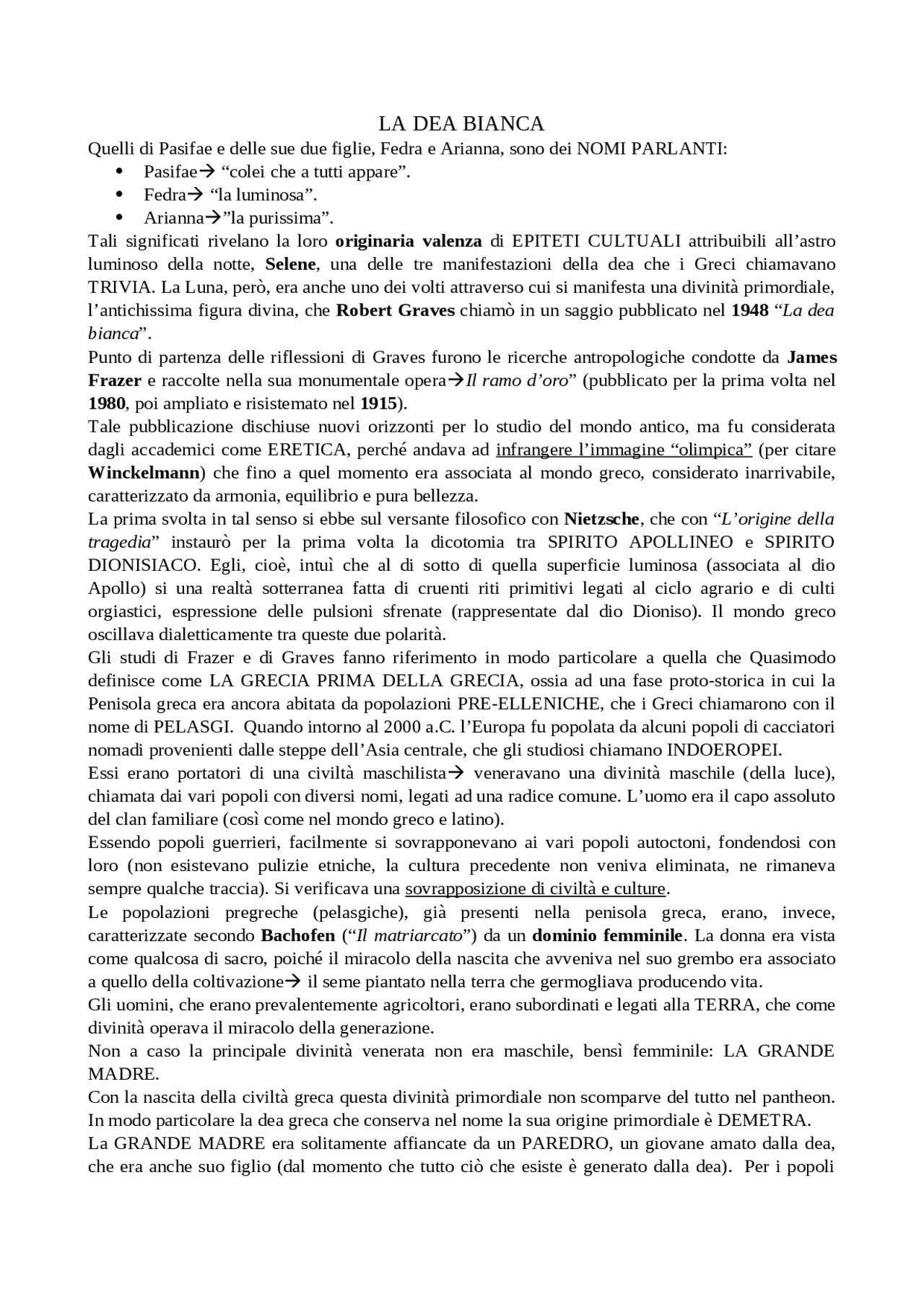 Riassunto del saggio "La dea bianca" | Appunti di Letterature comparate ...