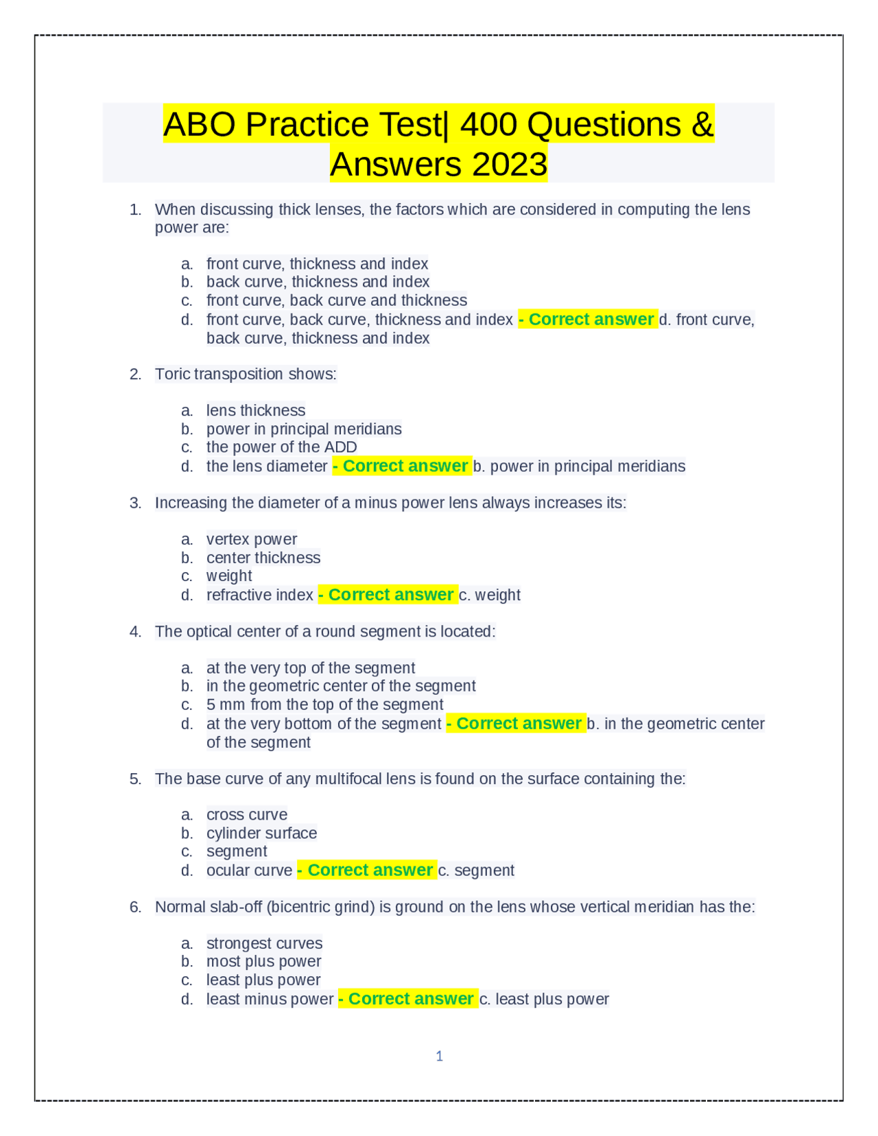 ABO Practice Test| 400 Questions & Answers 2023 | Exams Company ...