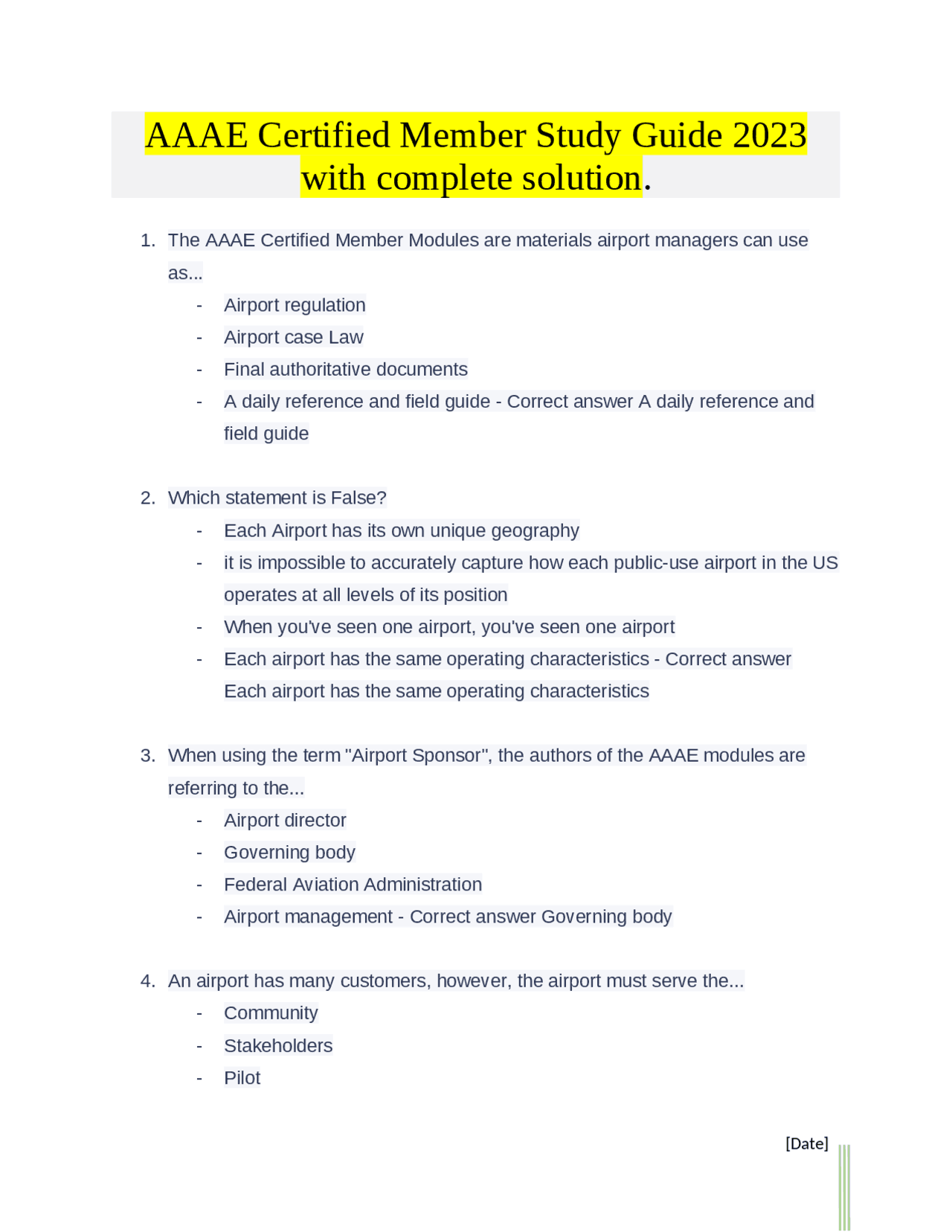 AAAE Certified Member Study Guide 2023 with complete solution. | Exams ...