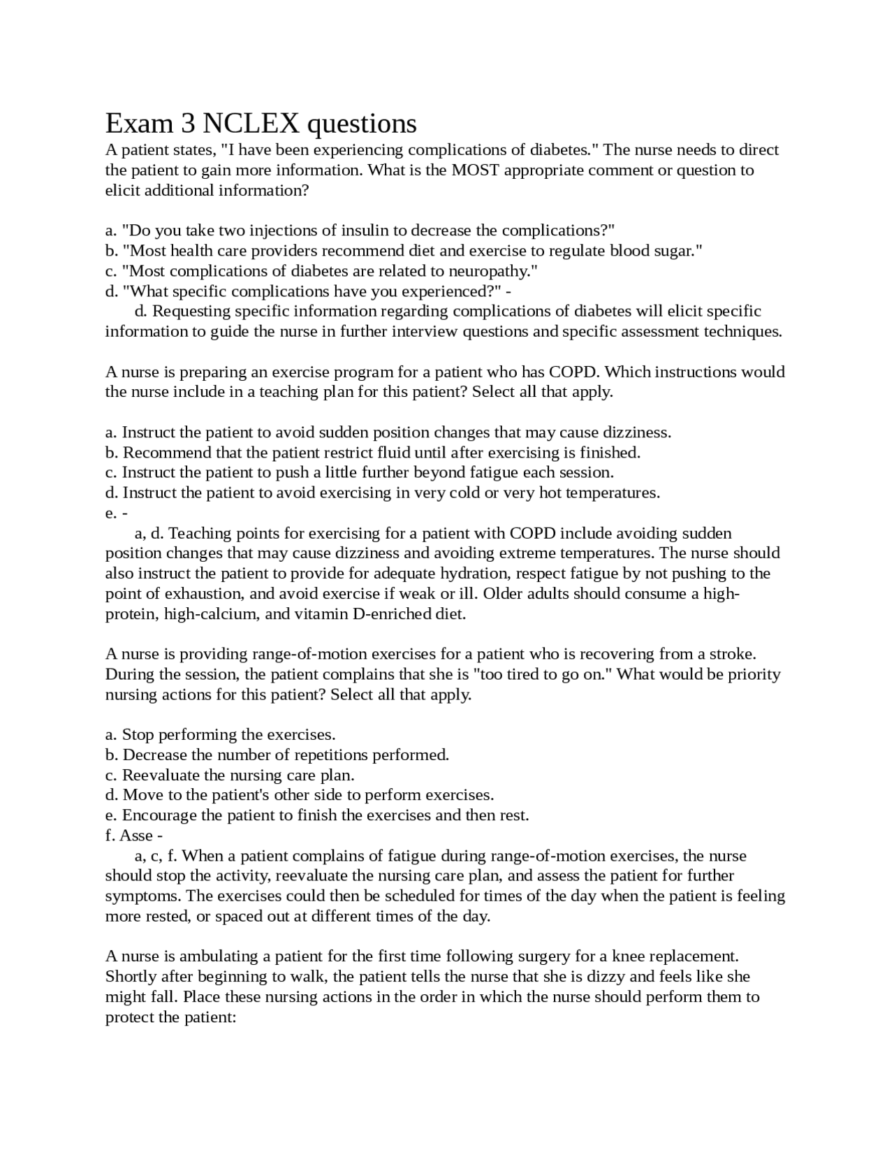 NCLEX Exam Questions on Nursing Care | Exams Nursing | Docsity