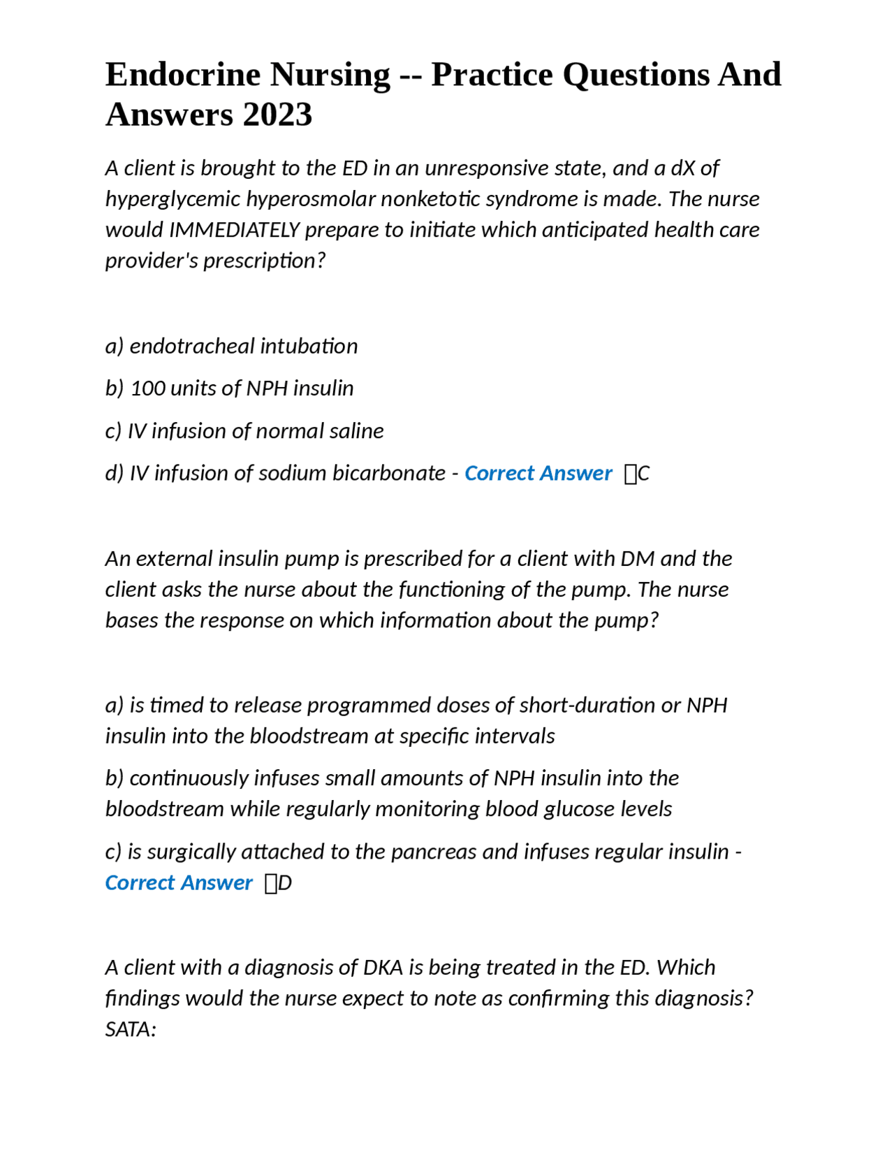 Endocrine Nursing Practice Questions And Answers 2023 Exams