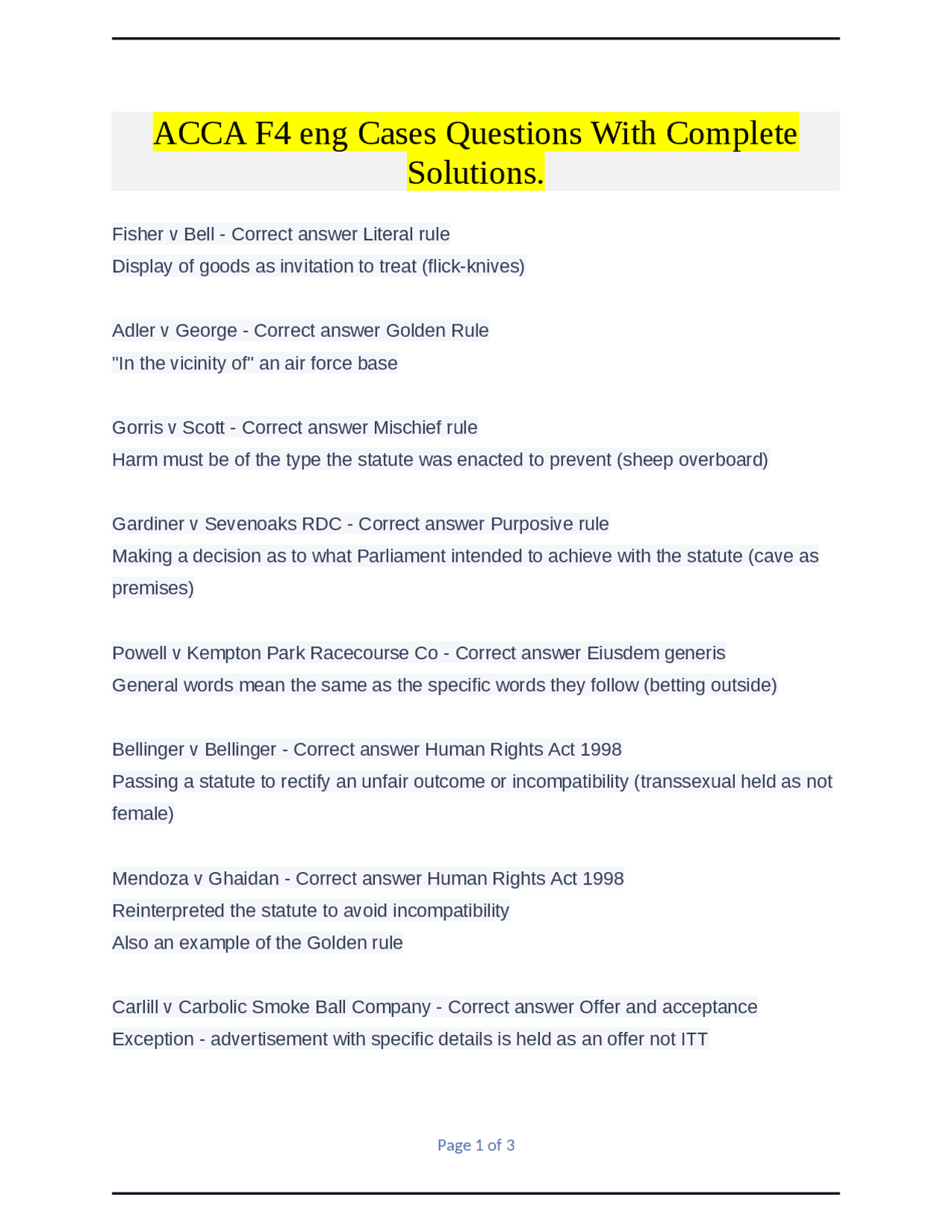 ACCA F4 Eng Cases Questions With Complete Solutions. | Exams Production ...