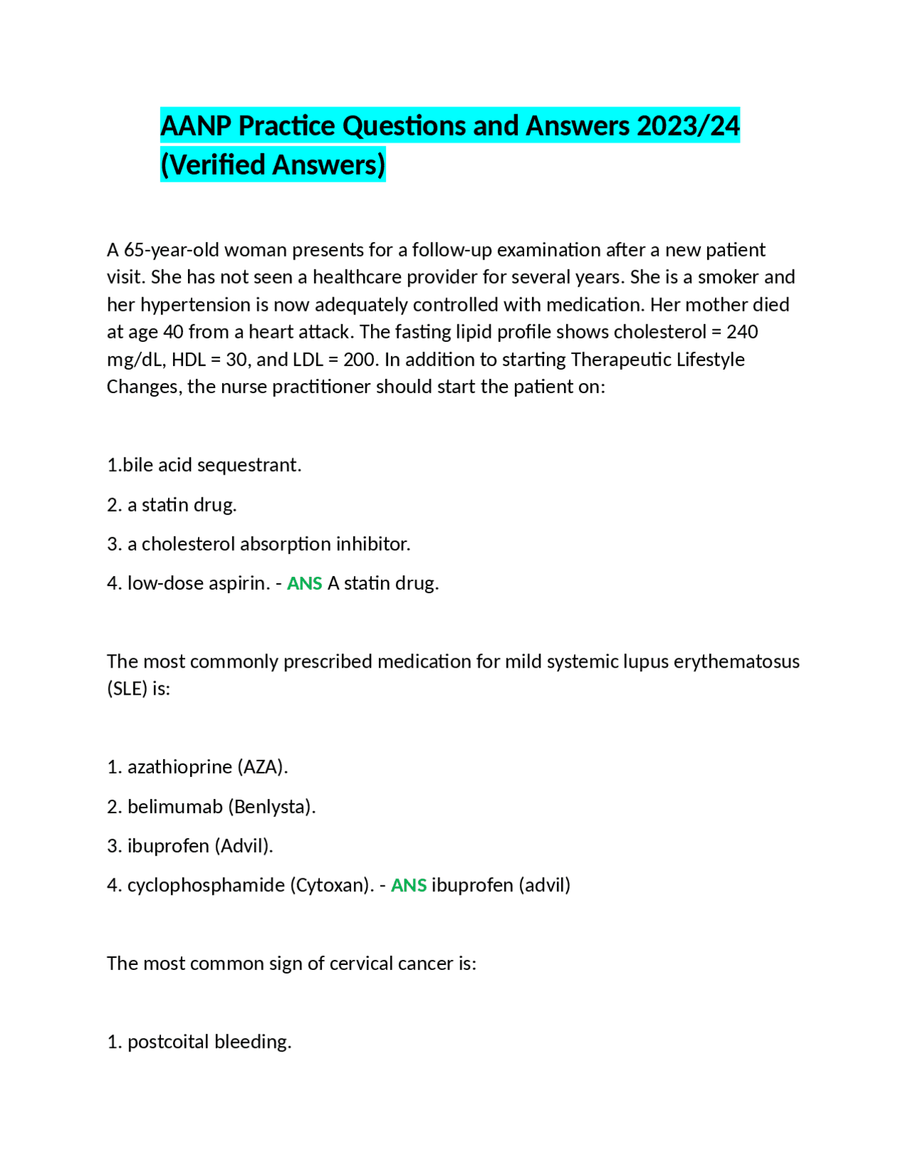 AANP Practice Questions and Answers 2023/24 (Verified Answers) | Exams ...
