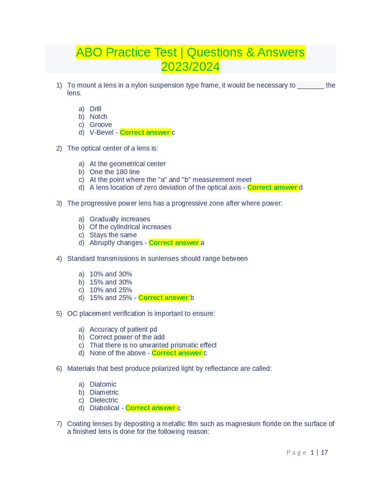 ABO Practice Test | Questions & Answers 2023/2024 | Exams Company ...