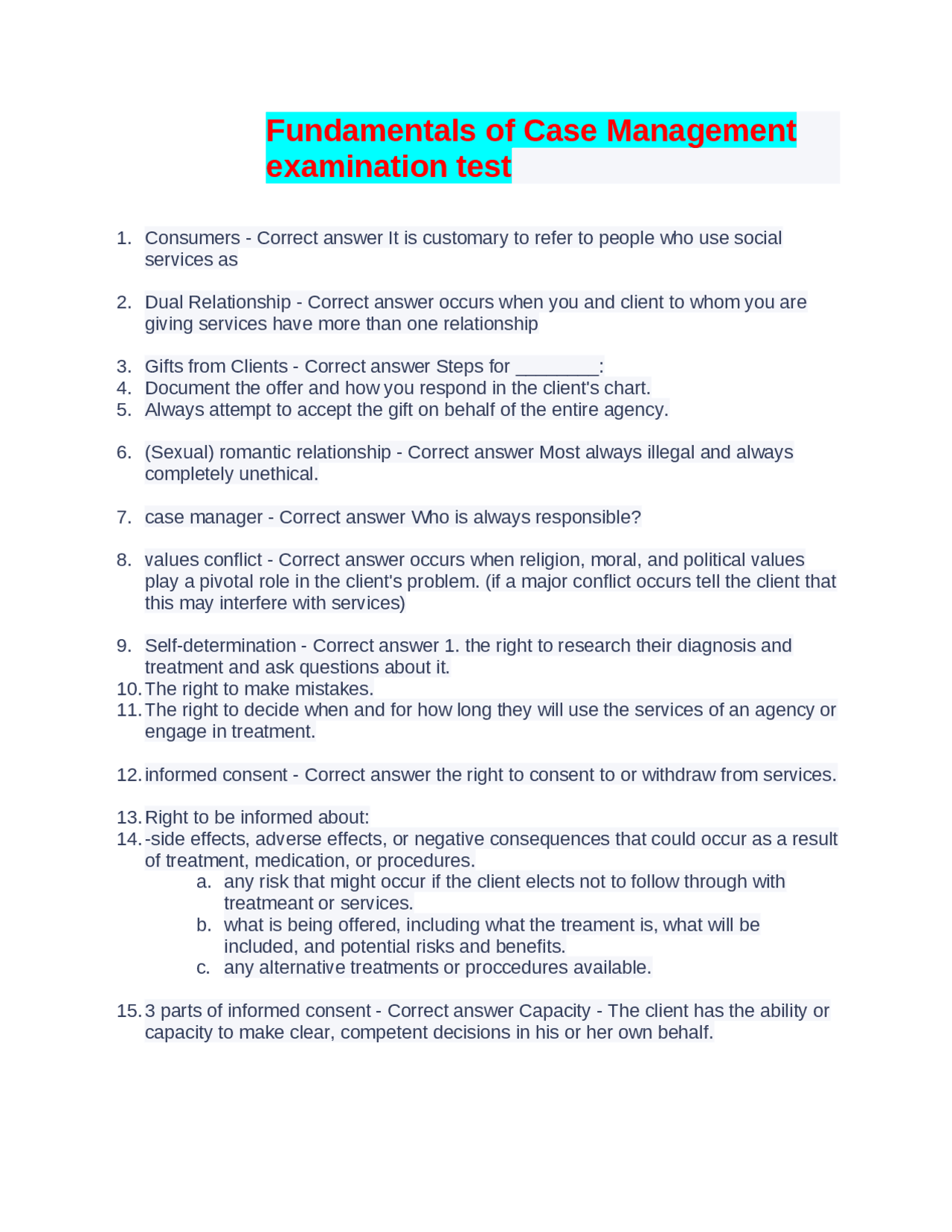 Fundamentals of Case Management examination test | Exams Marketing ...