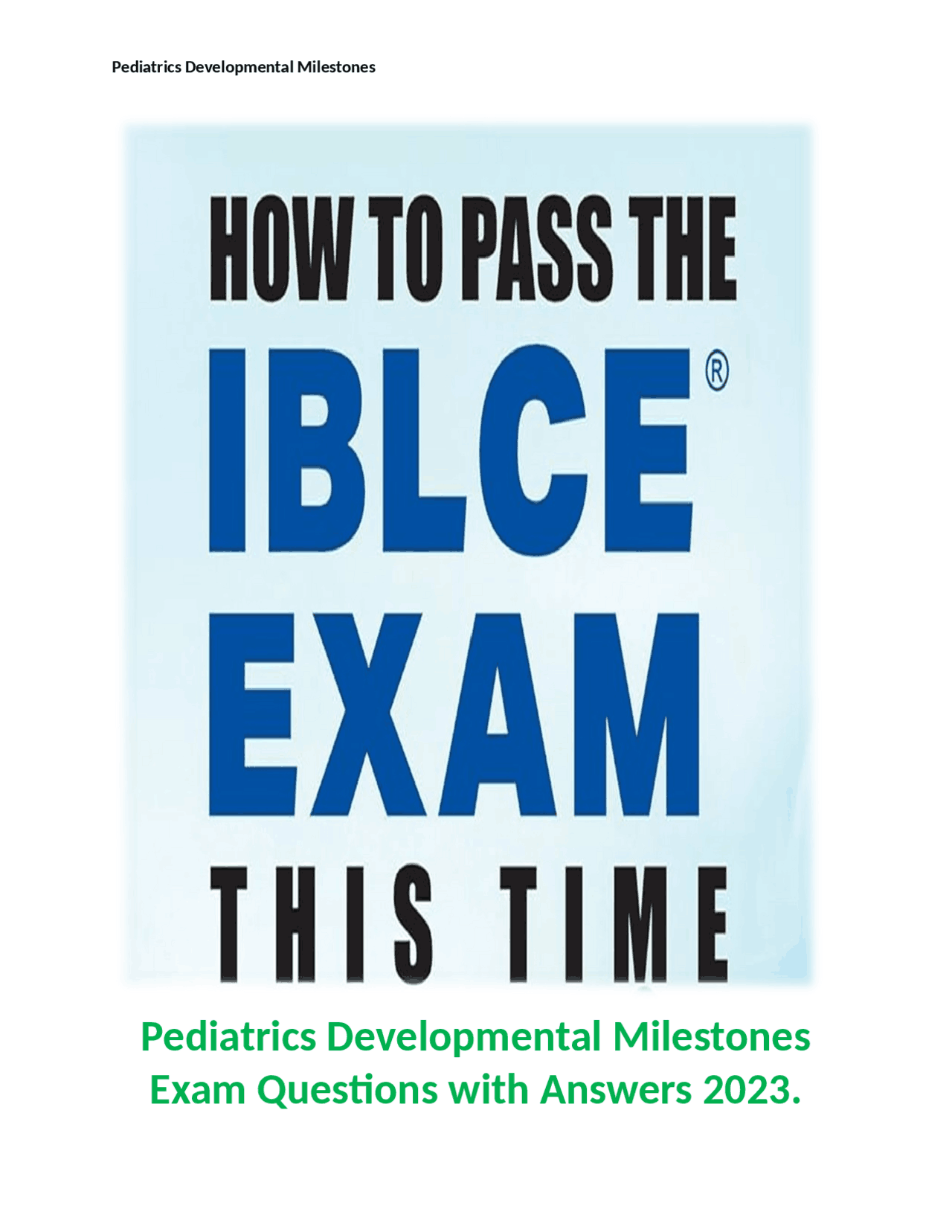 Pediatrics Developmental Milestones Exam Questions With Answers 2023