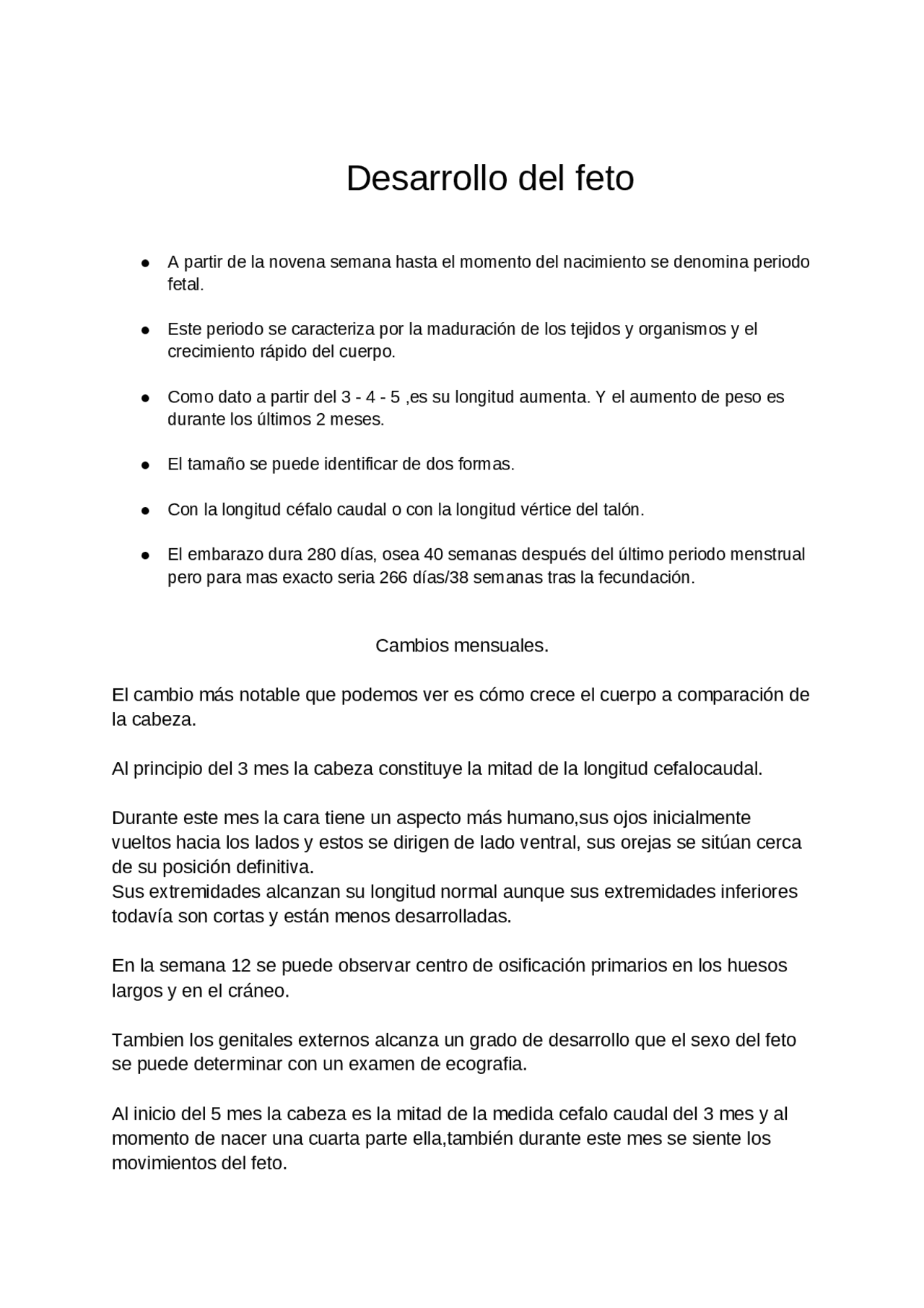 Periodo fetal y longitud | Resúmenes de Biología | Docsity