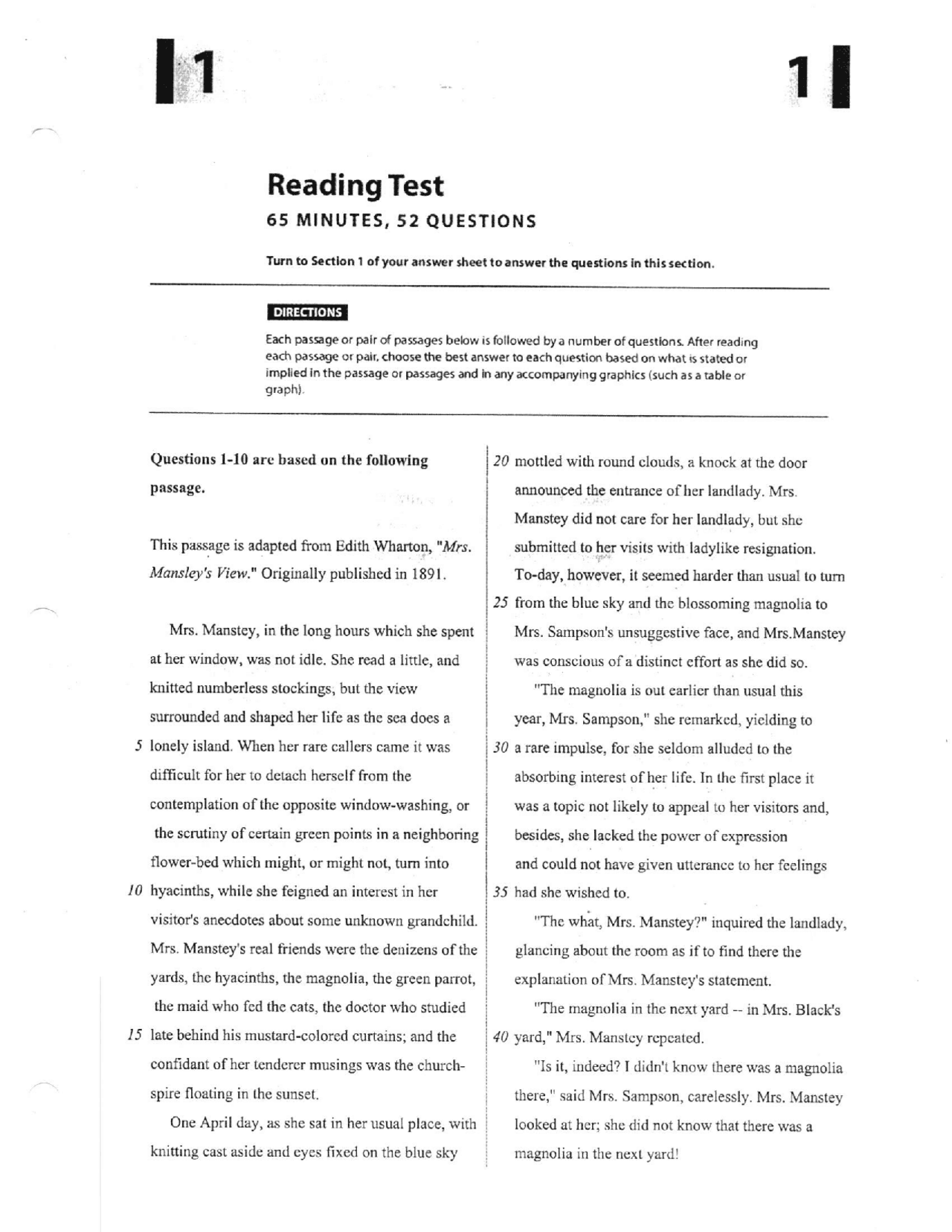 sat test practice 111 | Exams English | Docsity