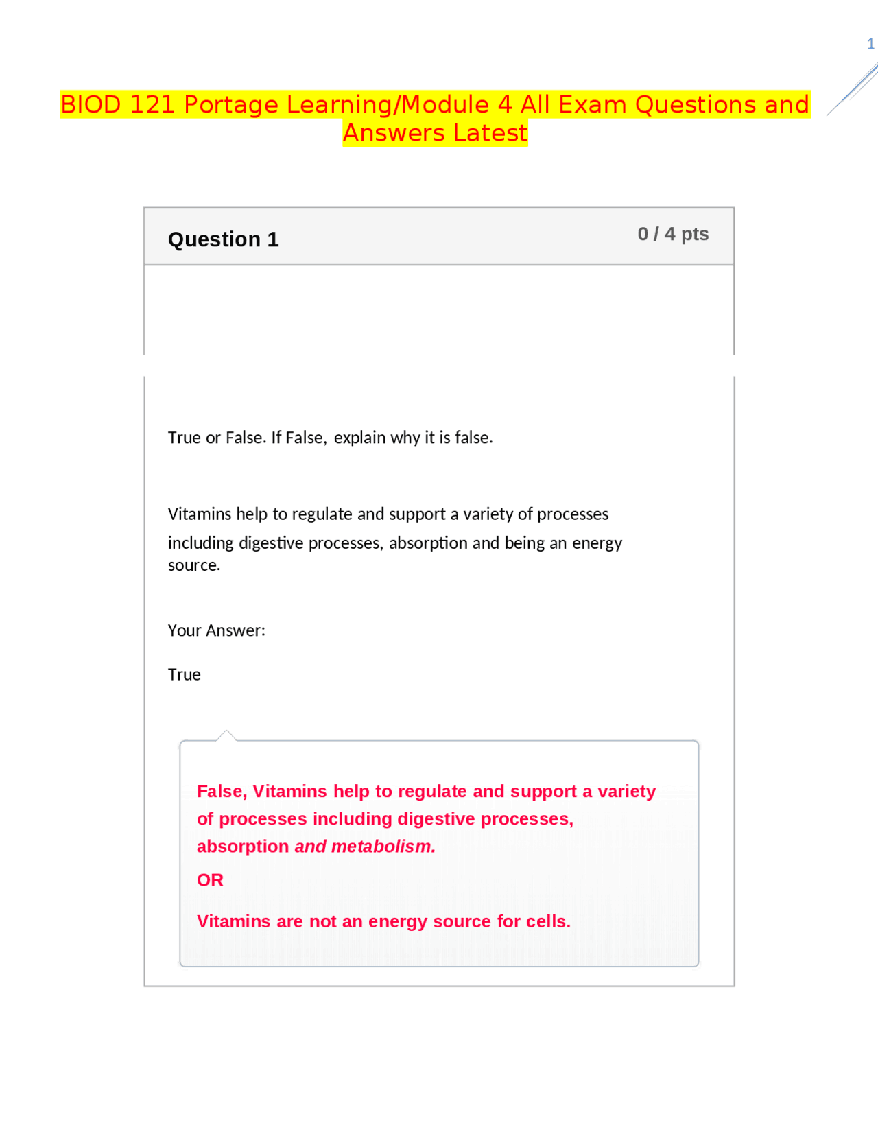 BIOD 121 Portage Learning/Module 4 All Exam Questions and Answers ...