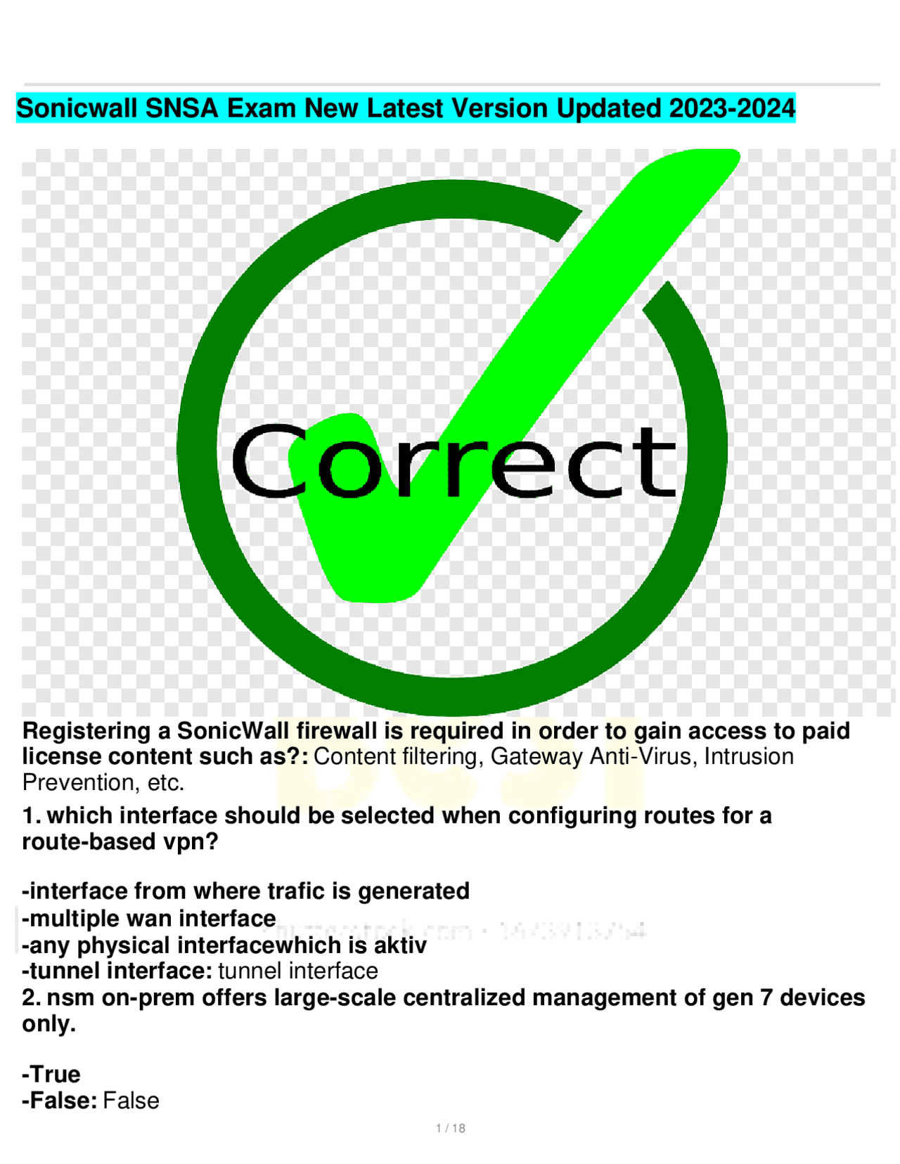 Sonicwall SNSA Exam New Latest Version Updated 2023-2024 | Exams ...