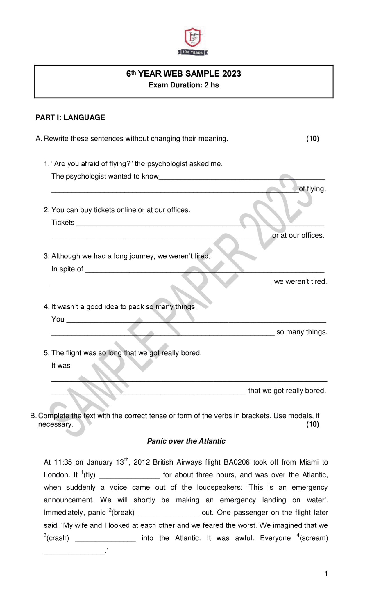 6th Year Web Sample 2023 Exámenes Selectividad De Inglés Docsity
