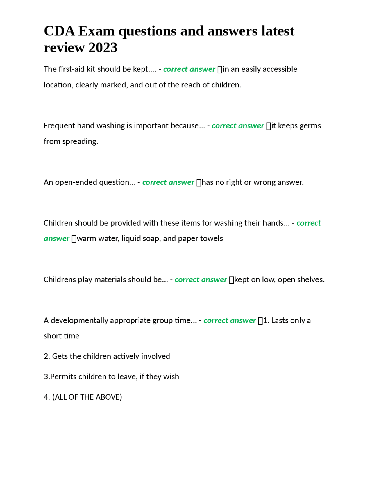 CDA Exam questions and answers latest review 2023 | Exams Nursing | Docsity