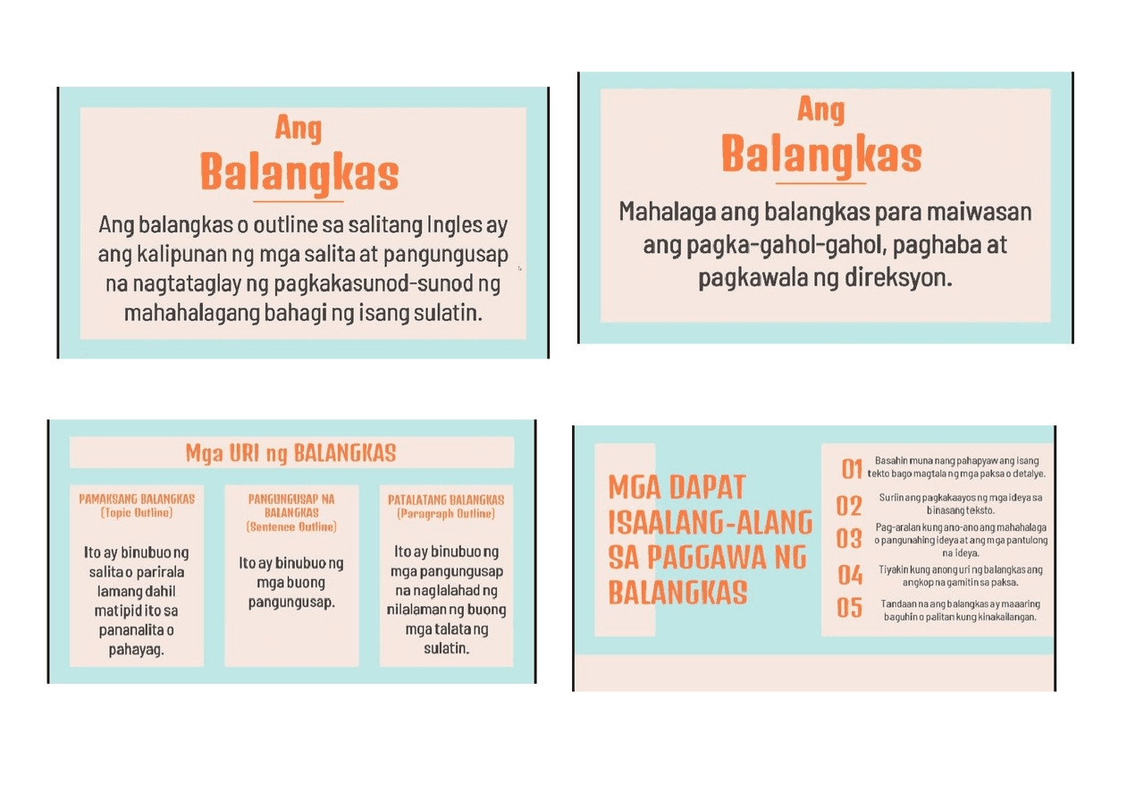 Ang balangkas o outline sa salitang Ingles ay ang kalipunan ng mga ...