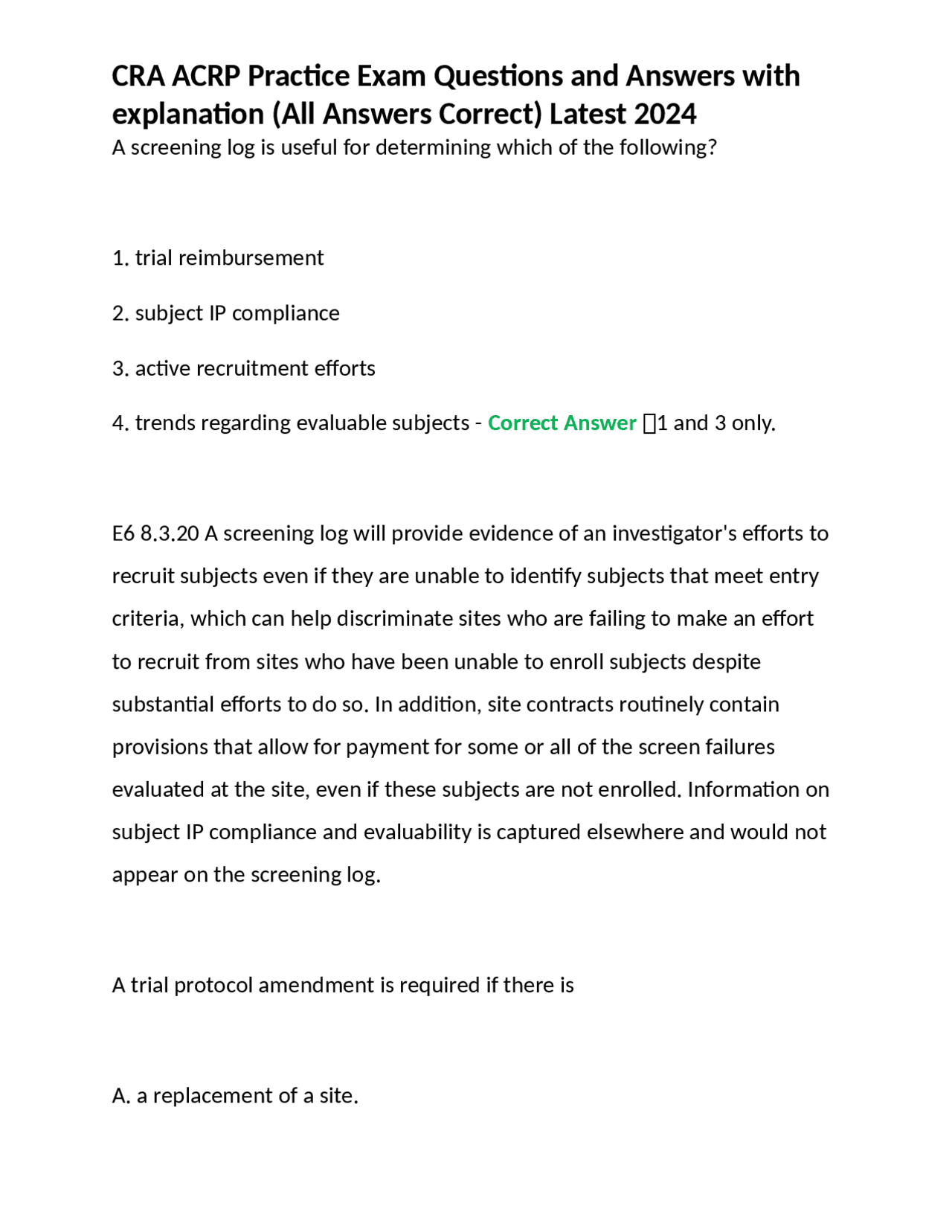 CRA ACRP Practice Exam Questions and Answers with explanation (All ...