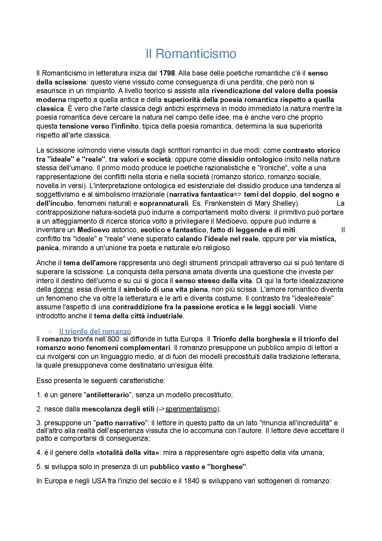 Il romanticismo, Alessandro Manzoni, Giacomo Leopardi | Temi di Italiano | Docsity