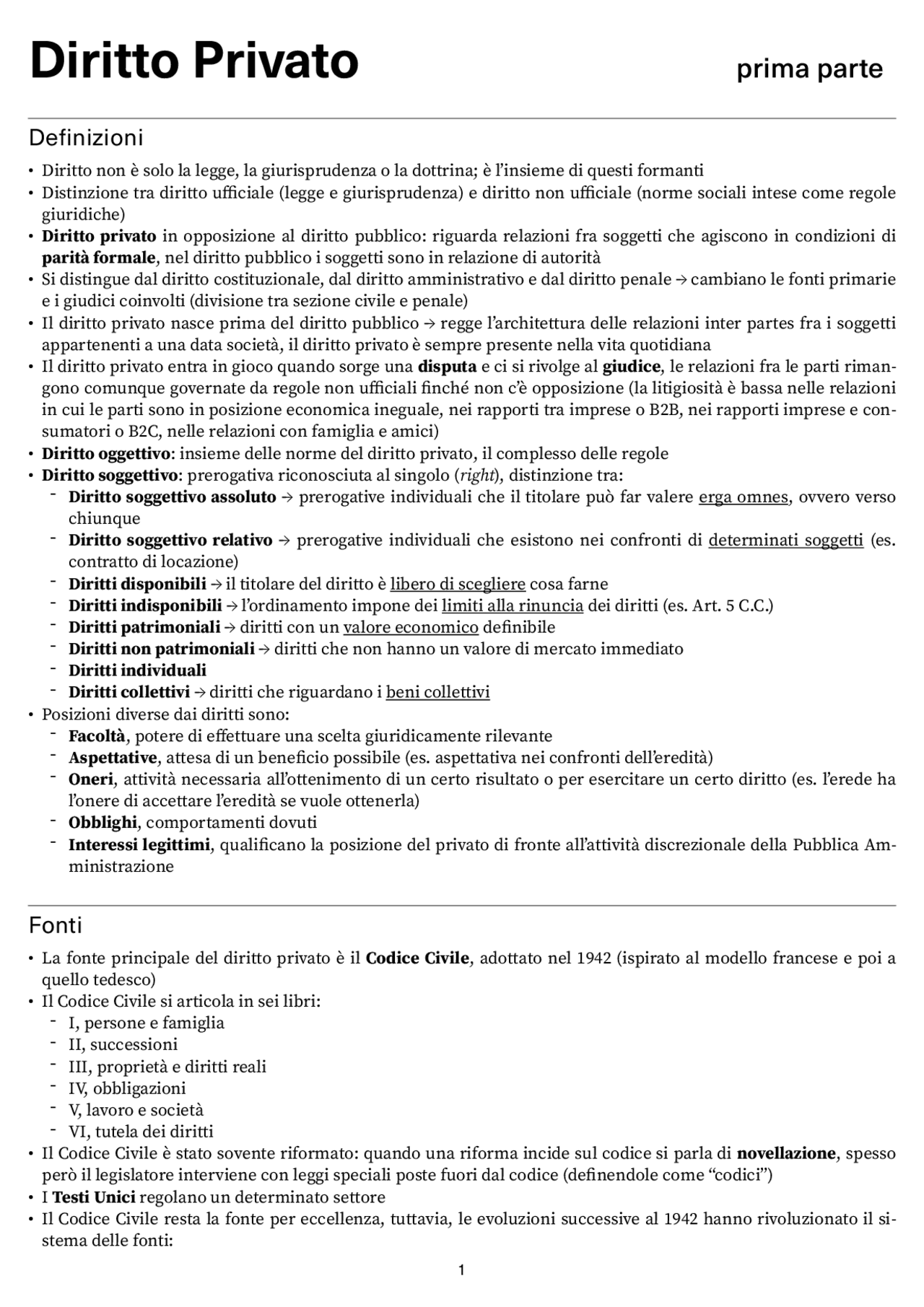 Prima parte di diritto privato | Schemi e mappe concettuali di Diritto Privato | Docsity