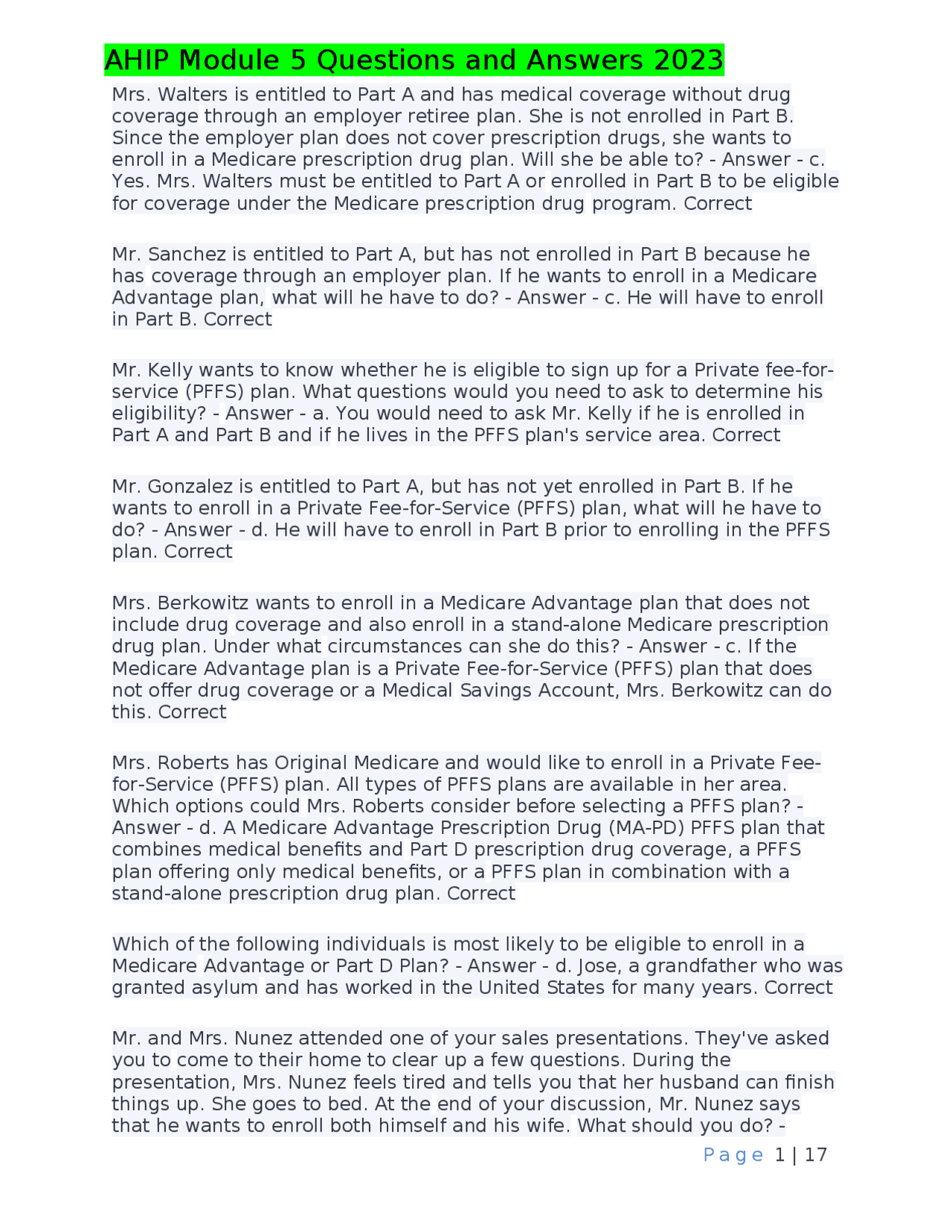 AHIP Module 5 Questions and Answers 2023 | Exams Health sciences | Docsity