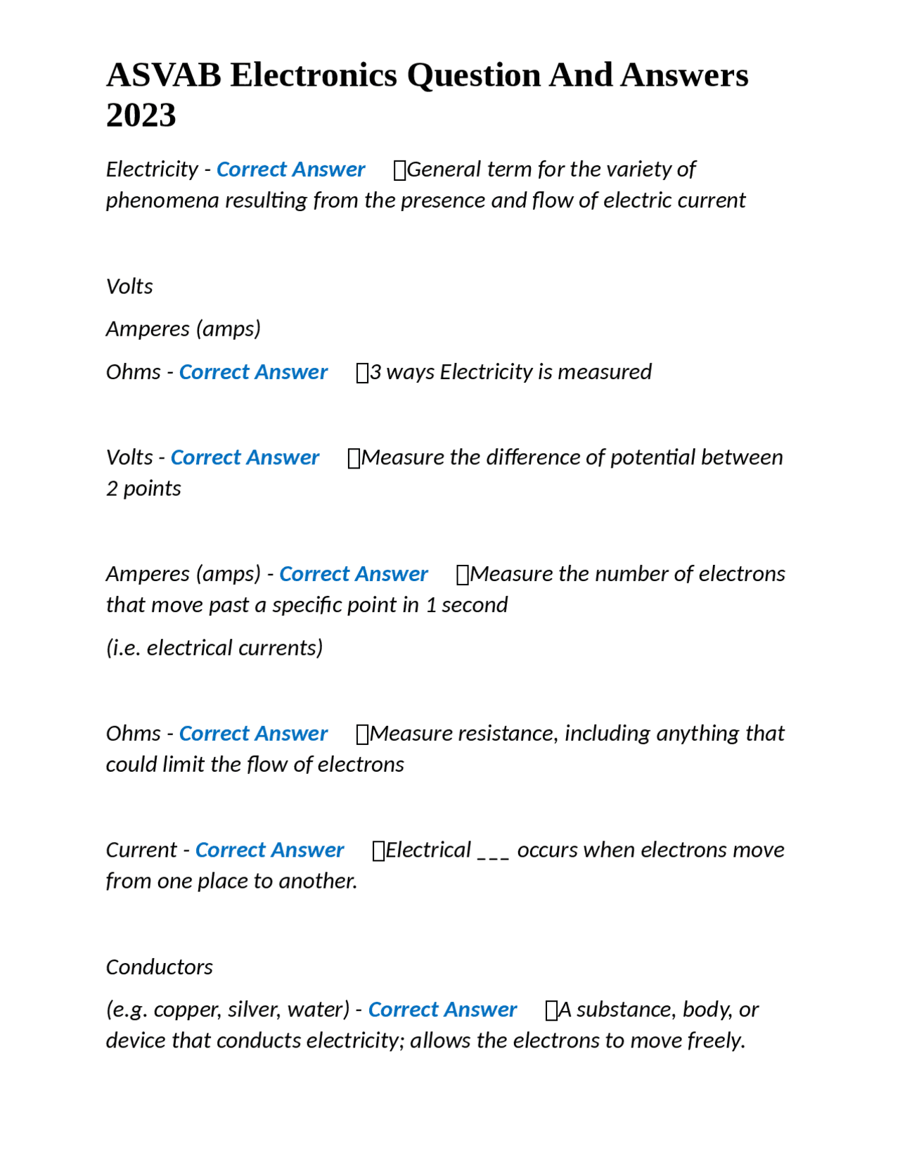 ASVAB Electronics Question And Answers 2023 Electricity | Exams Nursing ...