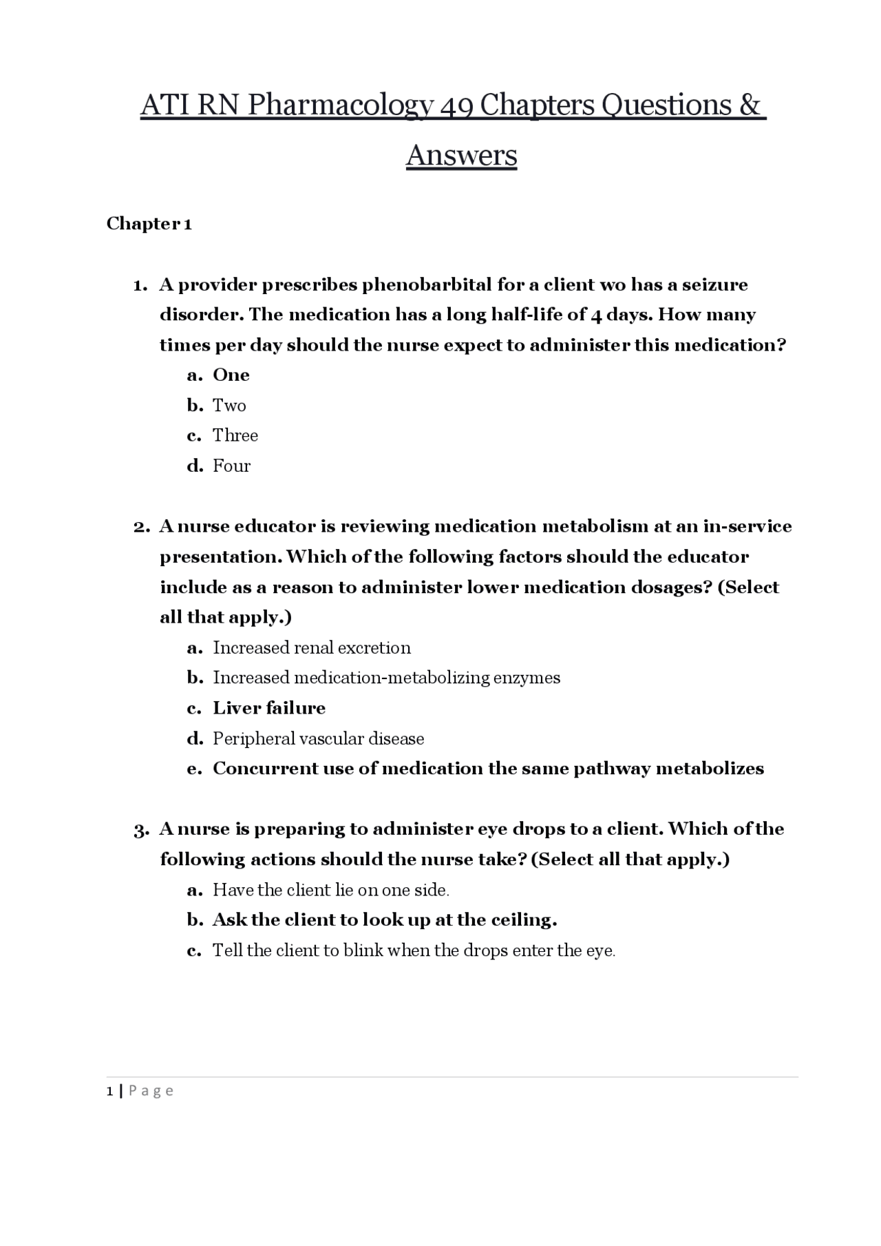 ATI RN Pharmacology 49 Chapters Questions & Answers.docx | Exams ...