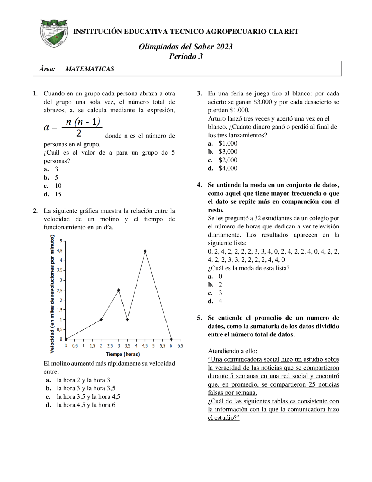 Situaciones de selección múltiple que involucran expresiones ...