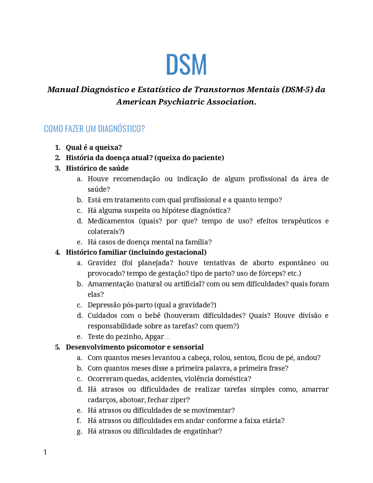 Resumo Do Dsm 5 Manual Diagnóstico E Estatístico De Transtornos