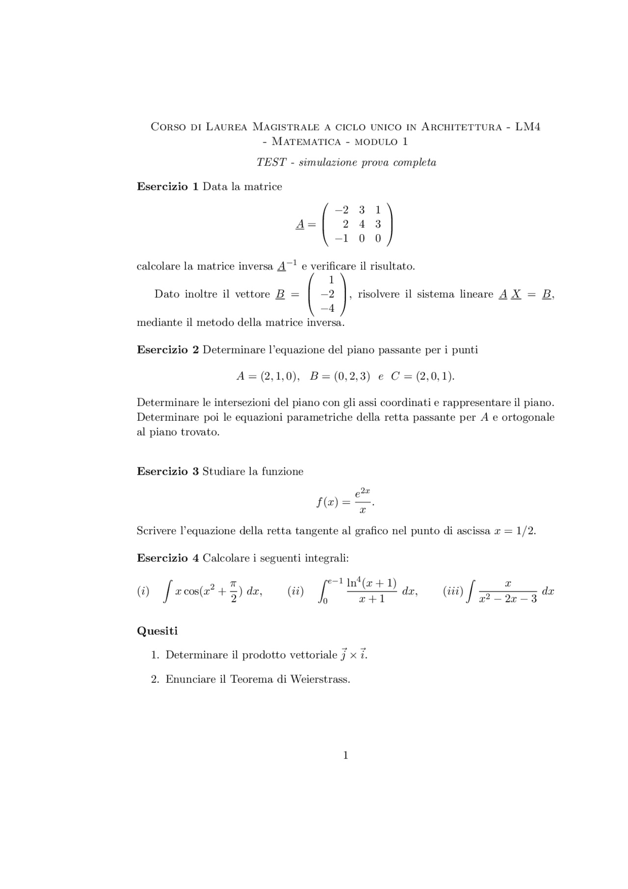 test prova completa (parte 1) | Prove d'esame di Analisi Matematica I ...