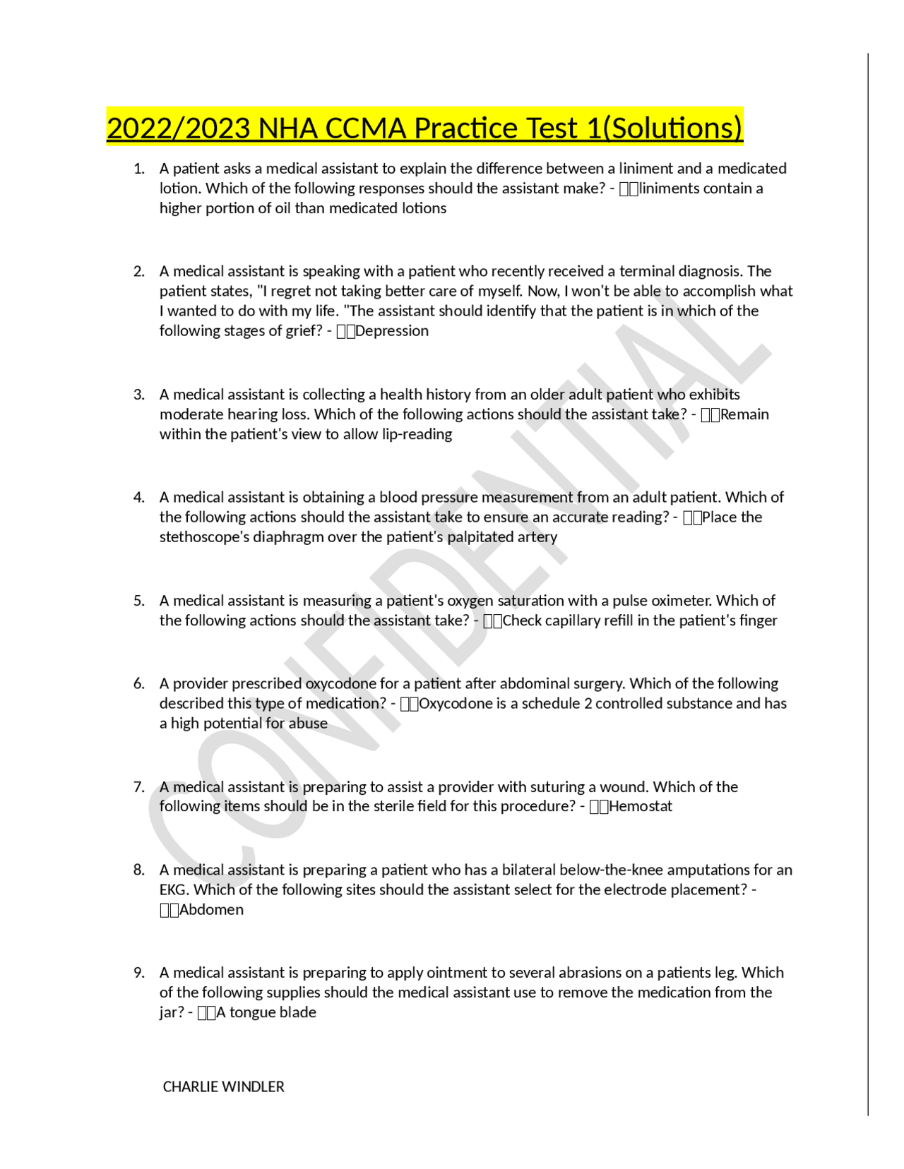 2022/2023 NHA CCMA Practice Test 1(Solutions) | Exámenes Secretaría ...