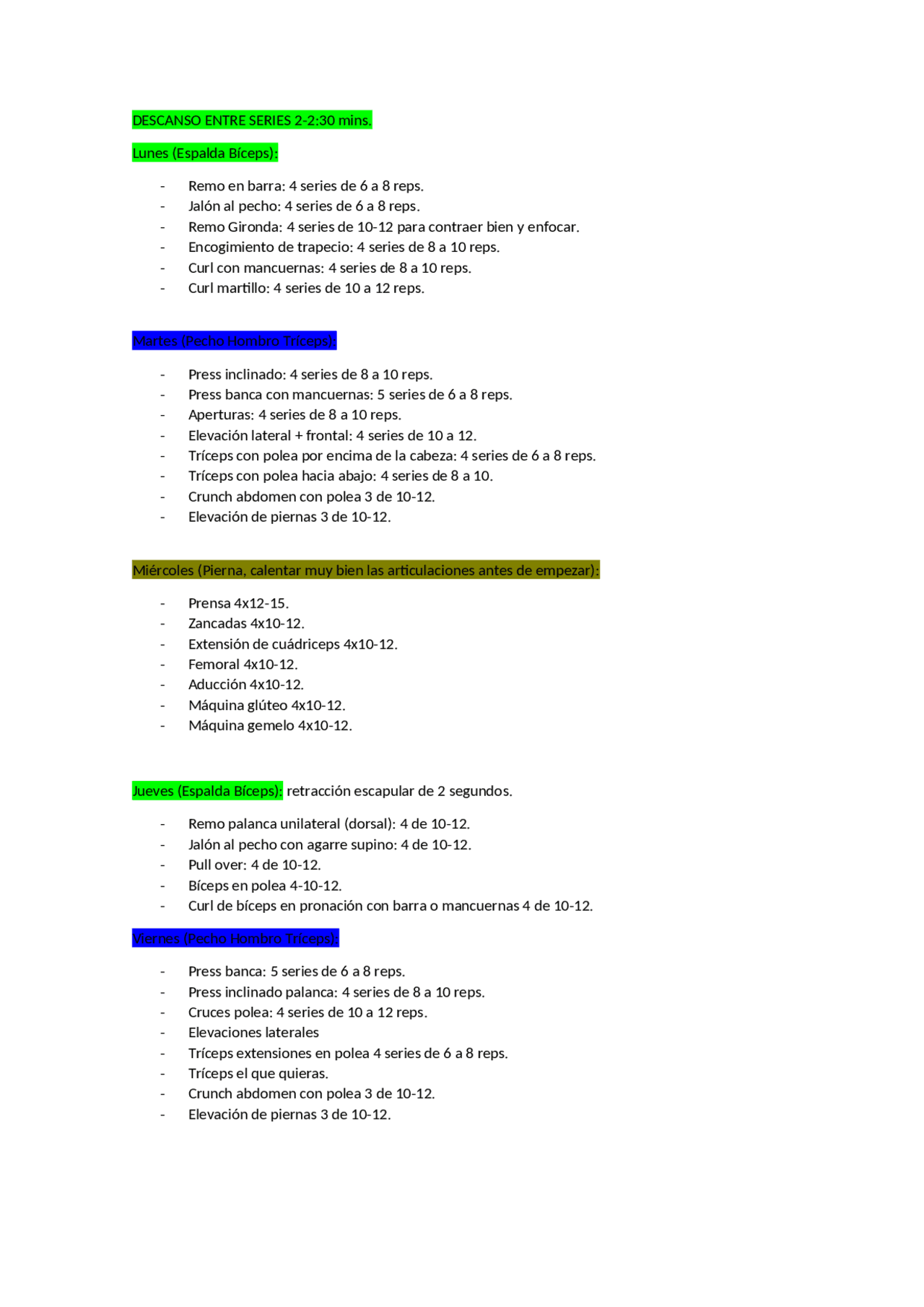 Resumen De Tabla De Ejercicios Resúmenes De Educación Física Docsity