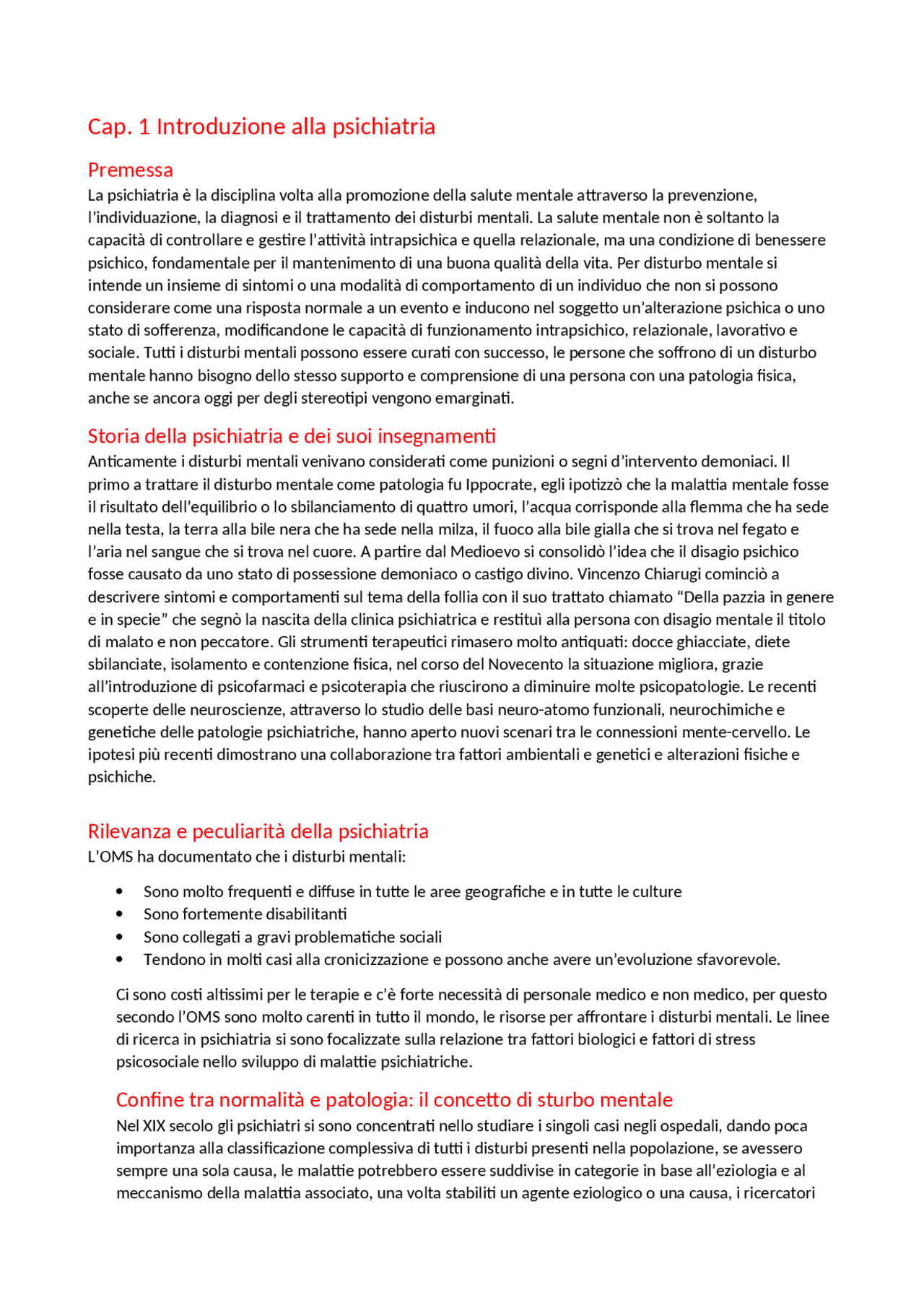 Introduzione alla psichiatria | Appunti di Psicopatologia | Docsity