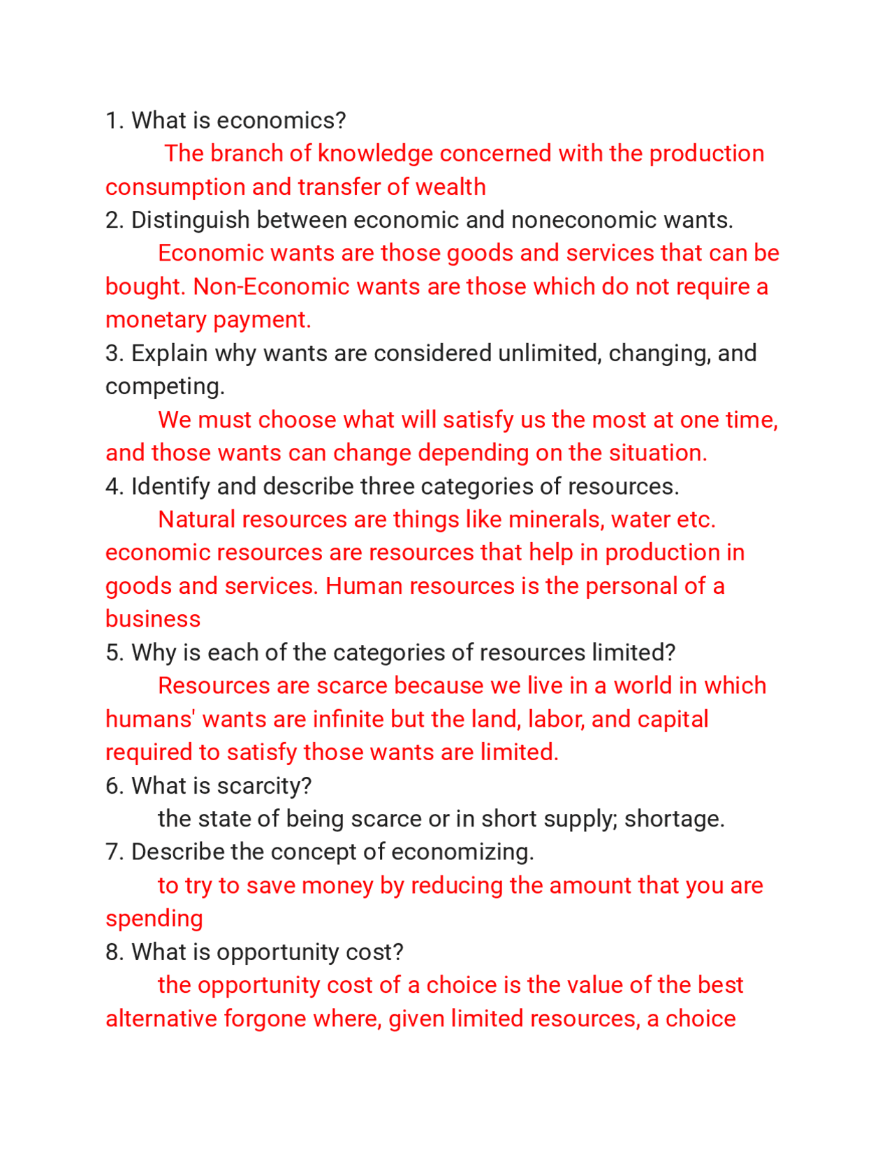 Quizlet Answer key. Answered from sheet of economics HW that helps with beginner economics ...