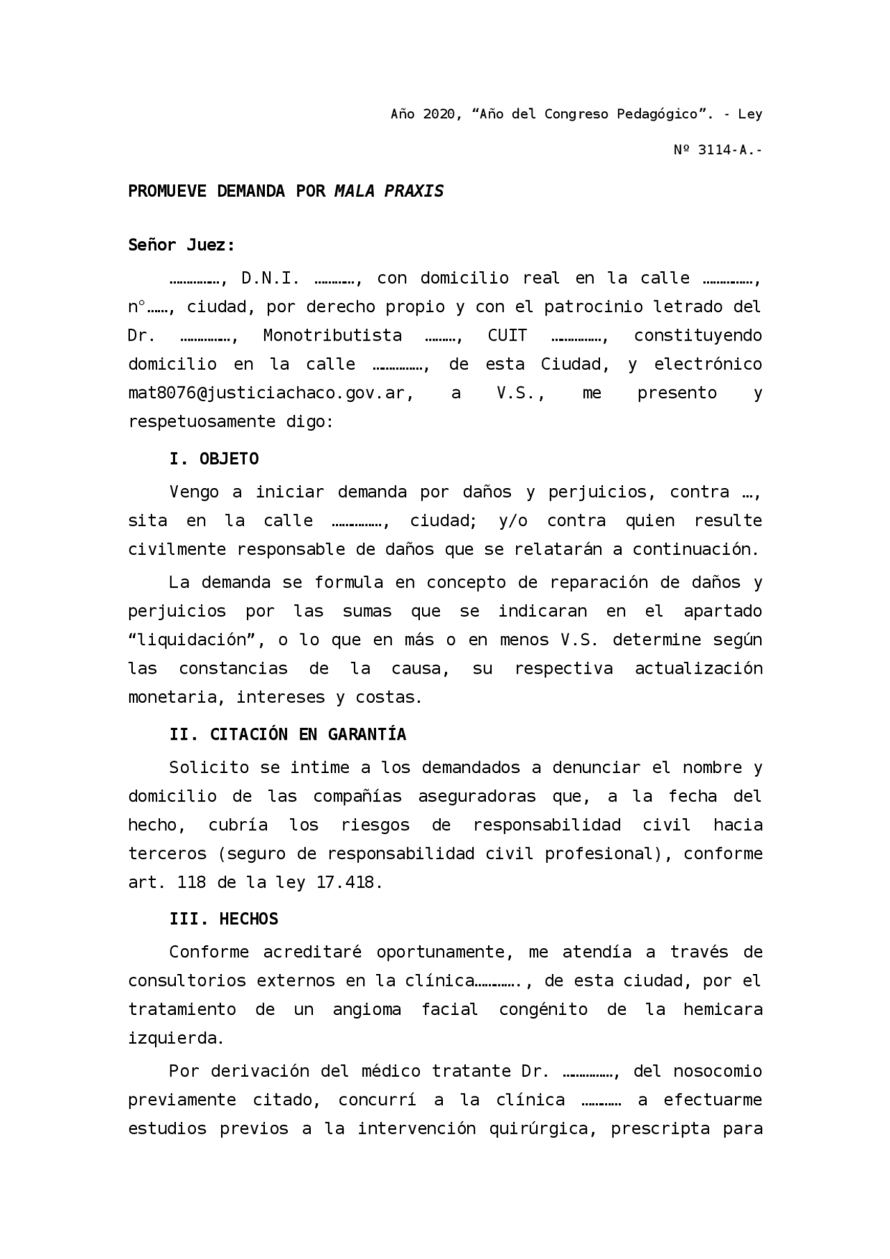 Modelo de escrito de demanda | Ejercicios de Derecho Procesal Civil | Docsity