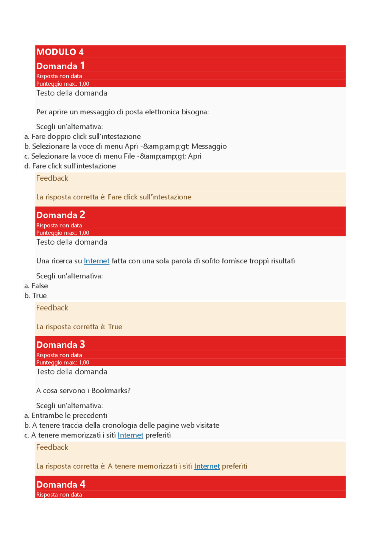 Uniscientia Eirsaf full modulo 4 | Prove d'esame di Informatica | Docsity