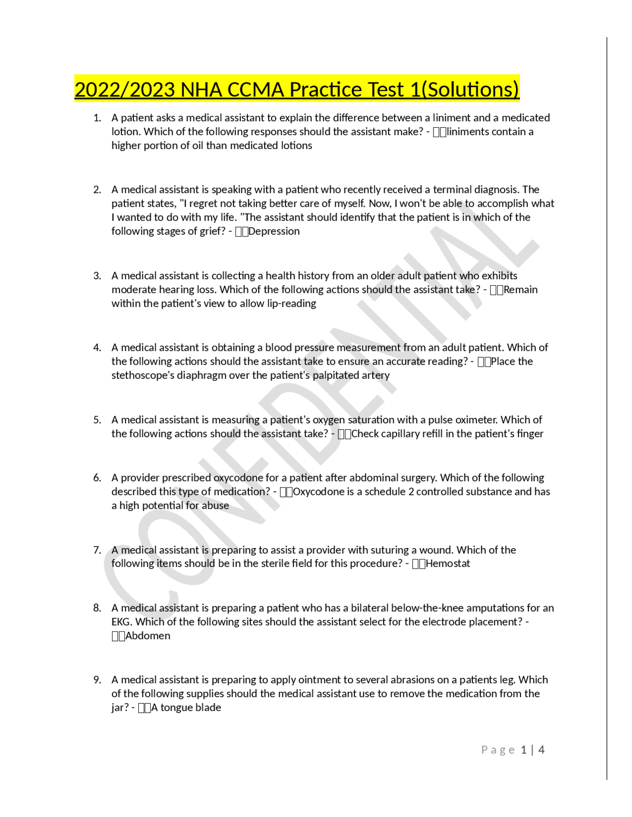 2022/2023 NHA CCMA Practice Test 1(Solutions) | Exams Laboratory ...
