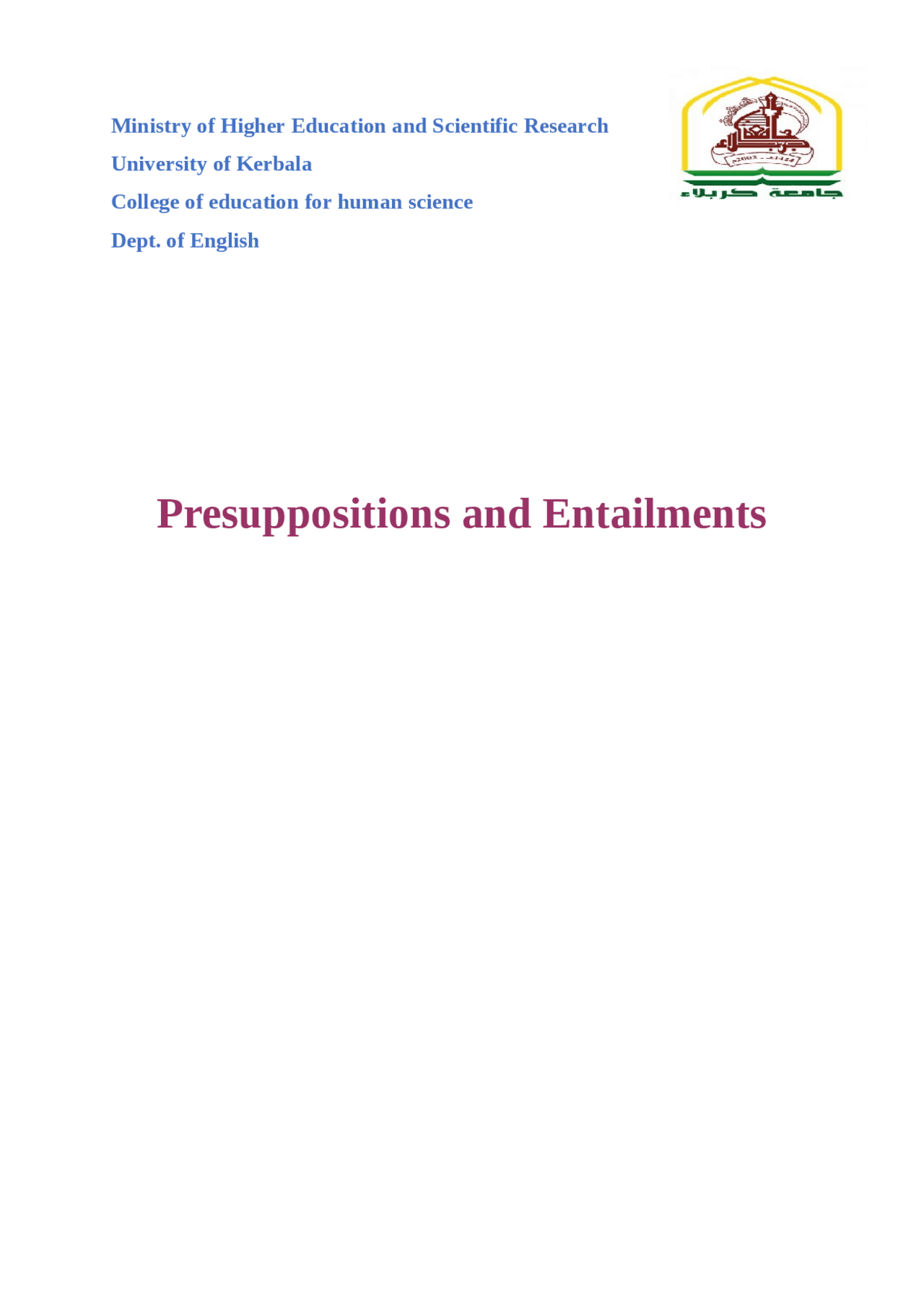 presuposition and entailment | Transcriptions Linguistics | Docsity