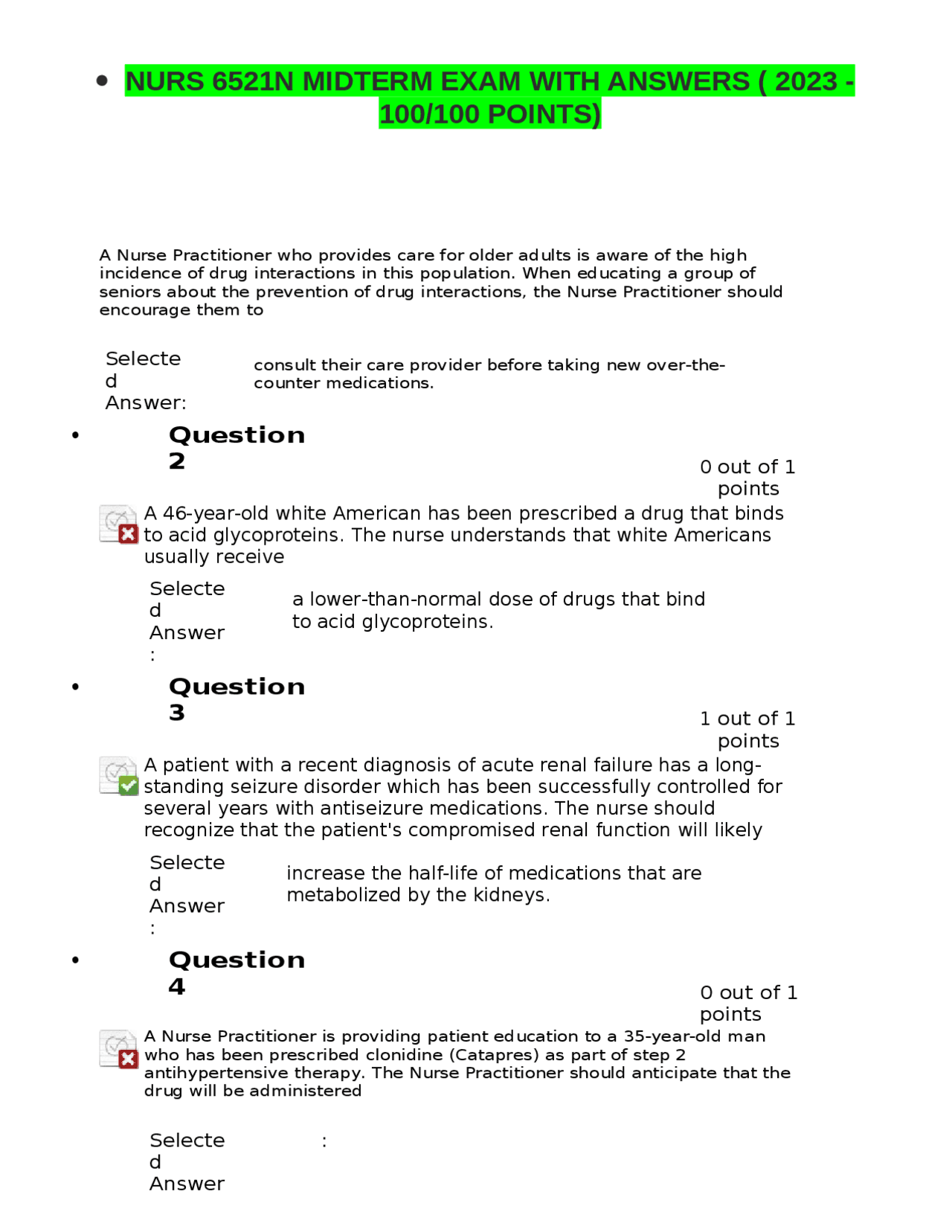 Nurs 6521n Midterm Exam With Answers 2023 100100 Points Exams