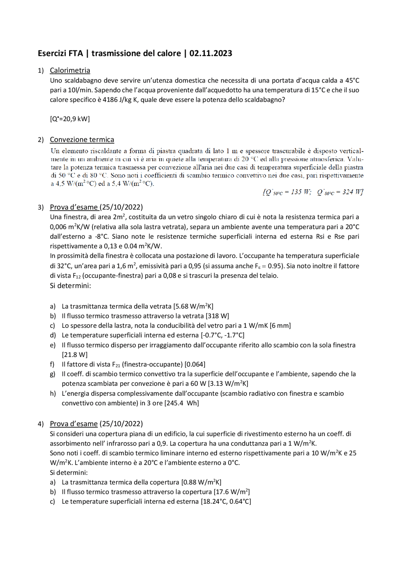 Temi da svolgere teemidinamuca | Esercizi di Fisica Tecnica | Docsity