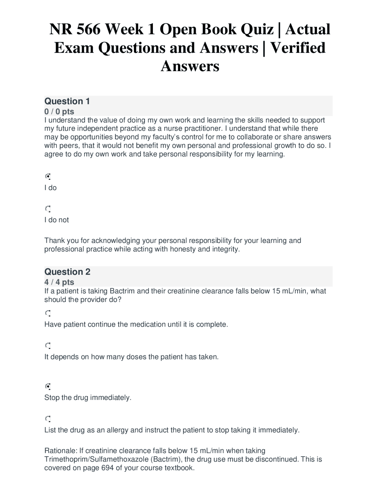 NR 566 Week 1 Open Book Quiz | Actual Exam Questions and Answers ...