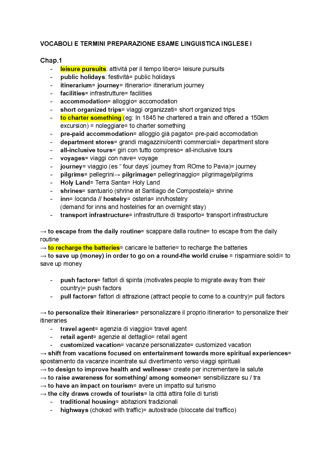 VOCABOLI E TERMINI PREPARAZIONE ESAME LINGUISTICA INGLESE I | Schemi e ...