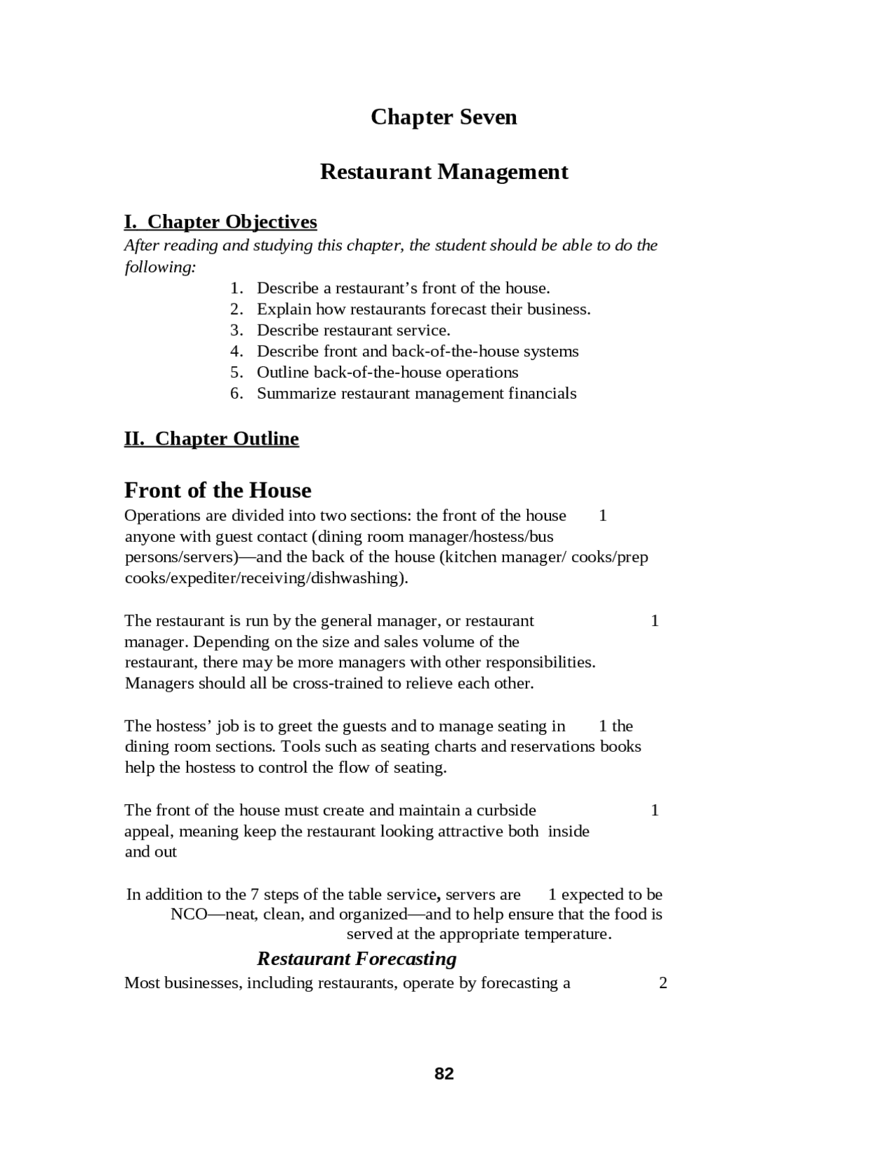 Chapter Seven Restaurant Management | Study notes Economics | Docsity