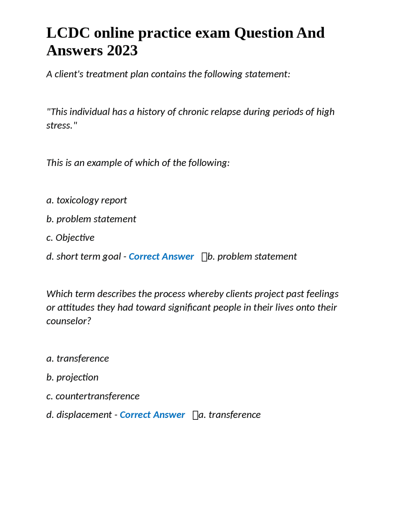 LCDC online practice exam Question And Answers 2023 | Exams Nursing ...